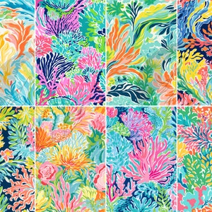 Preppy Coral Digital Paper Beach Pattern Vacation Pattern Watercolor ...