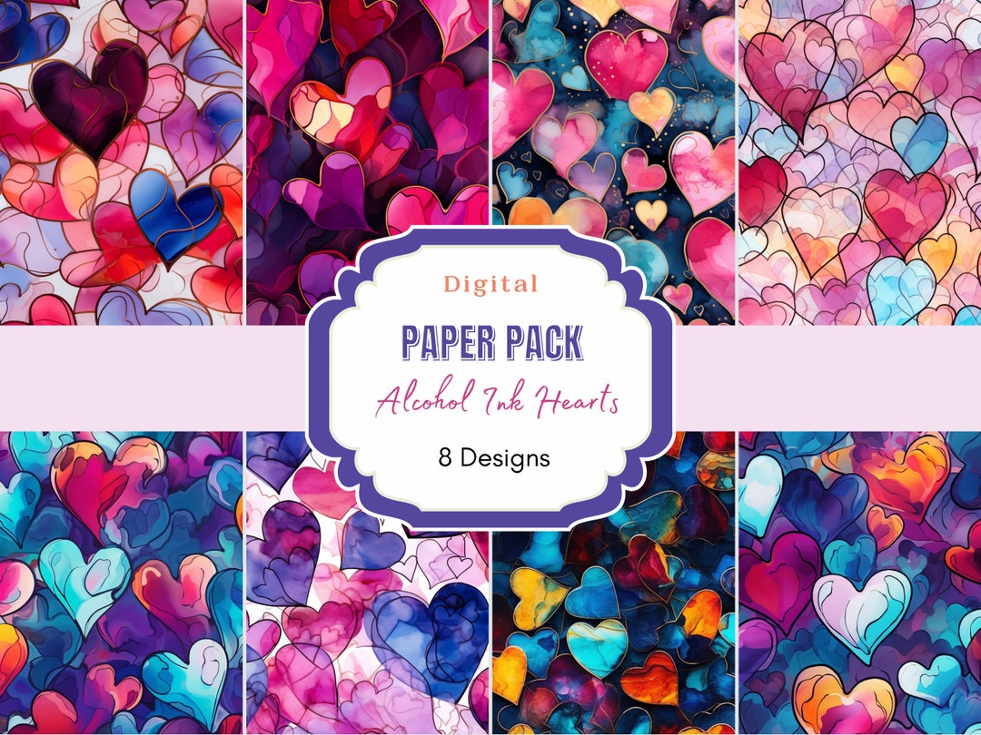 Alcohol Ink Hearts Scrapbook Paper | Commercial Use | Hearts Digital ...