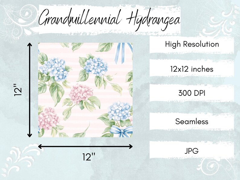 Watercolor Hydrangea Seamless Pattern: Floral Digital Paper (JPG, 300 ...