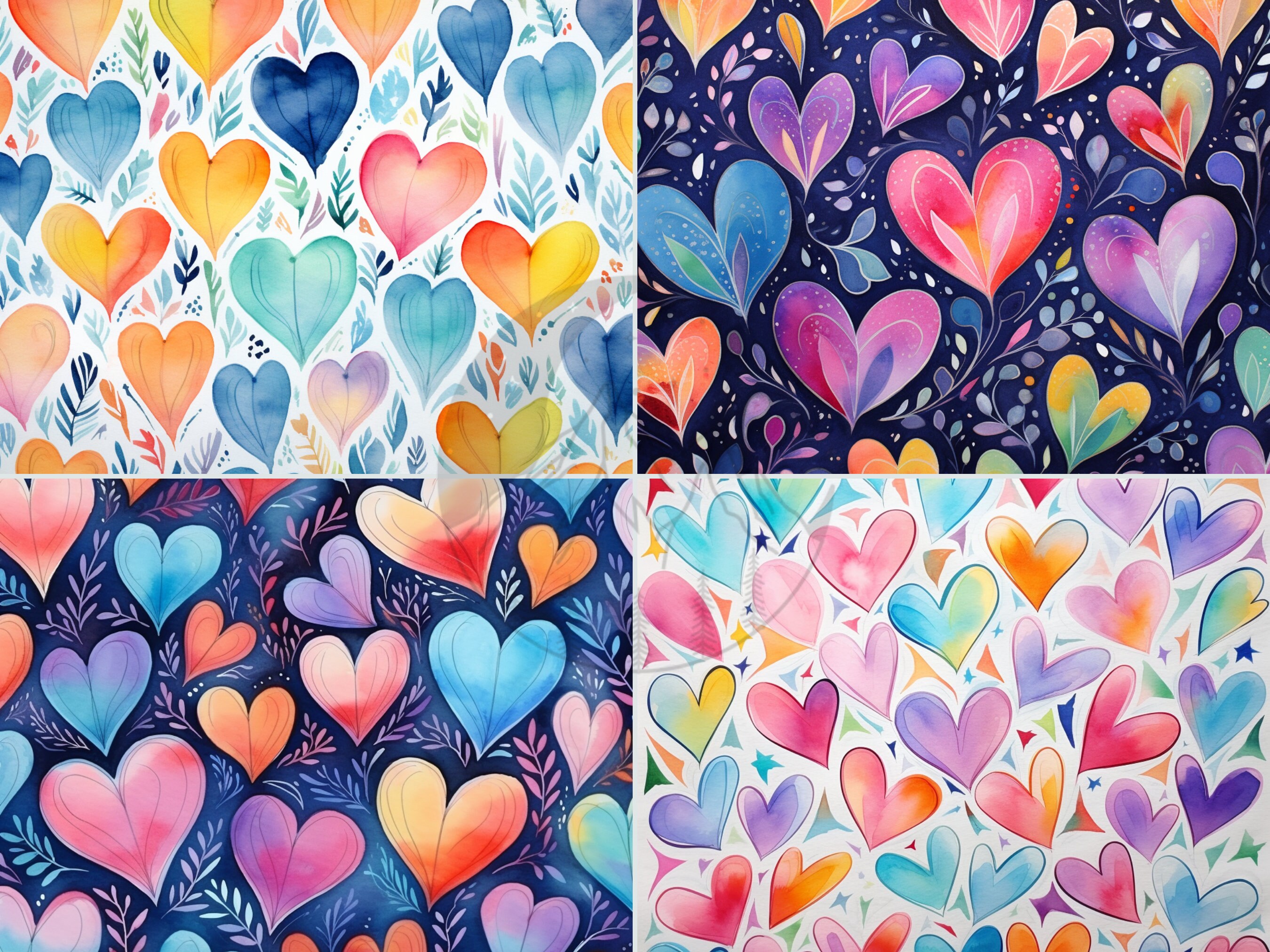 Watercolor Heart Digital Paper Valentine Digital Paper Watercolor ...