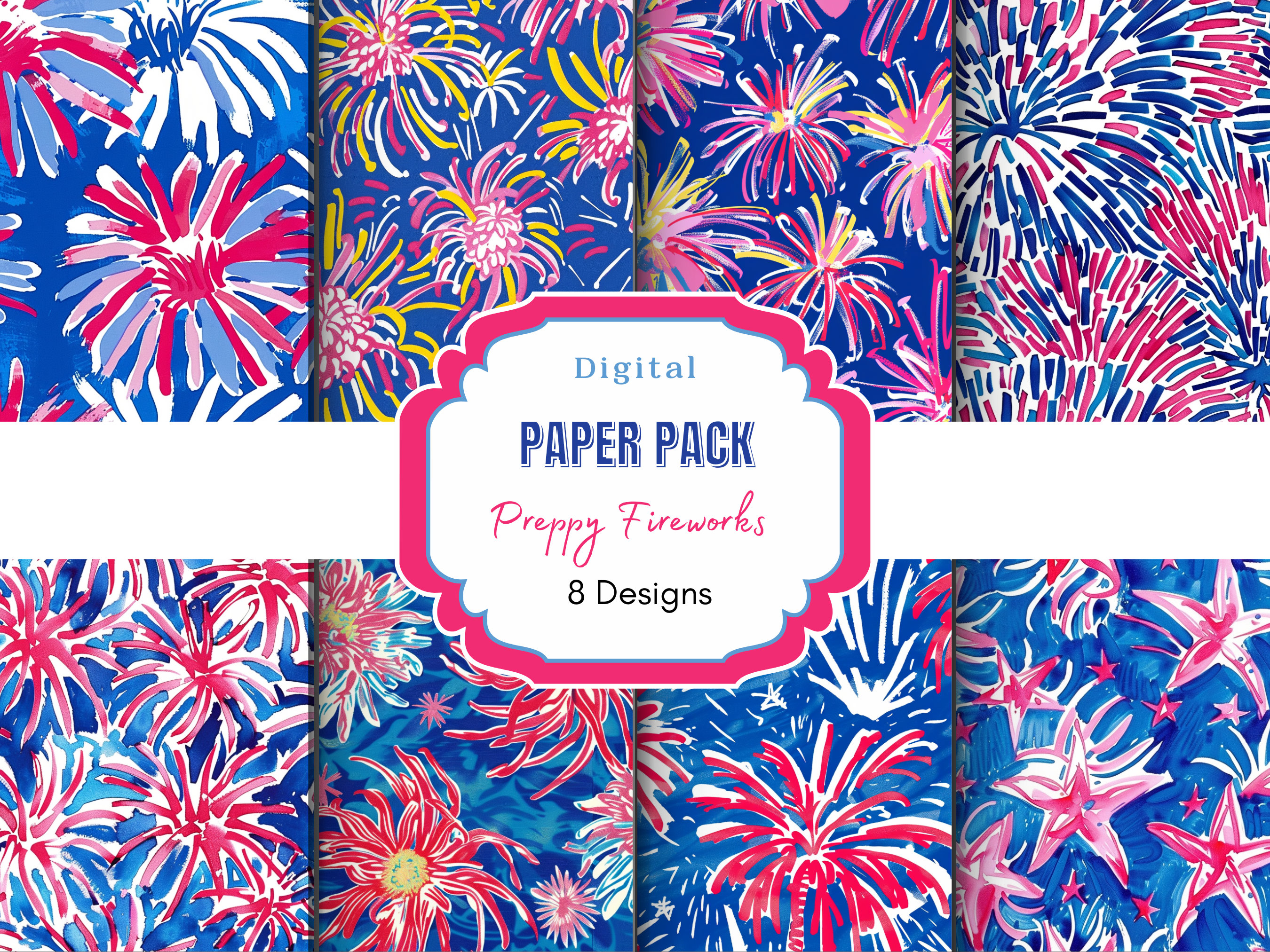 Preppy Fireworks Digital Paper Independence Day Print on Demand ...