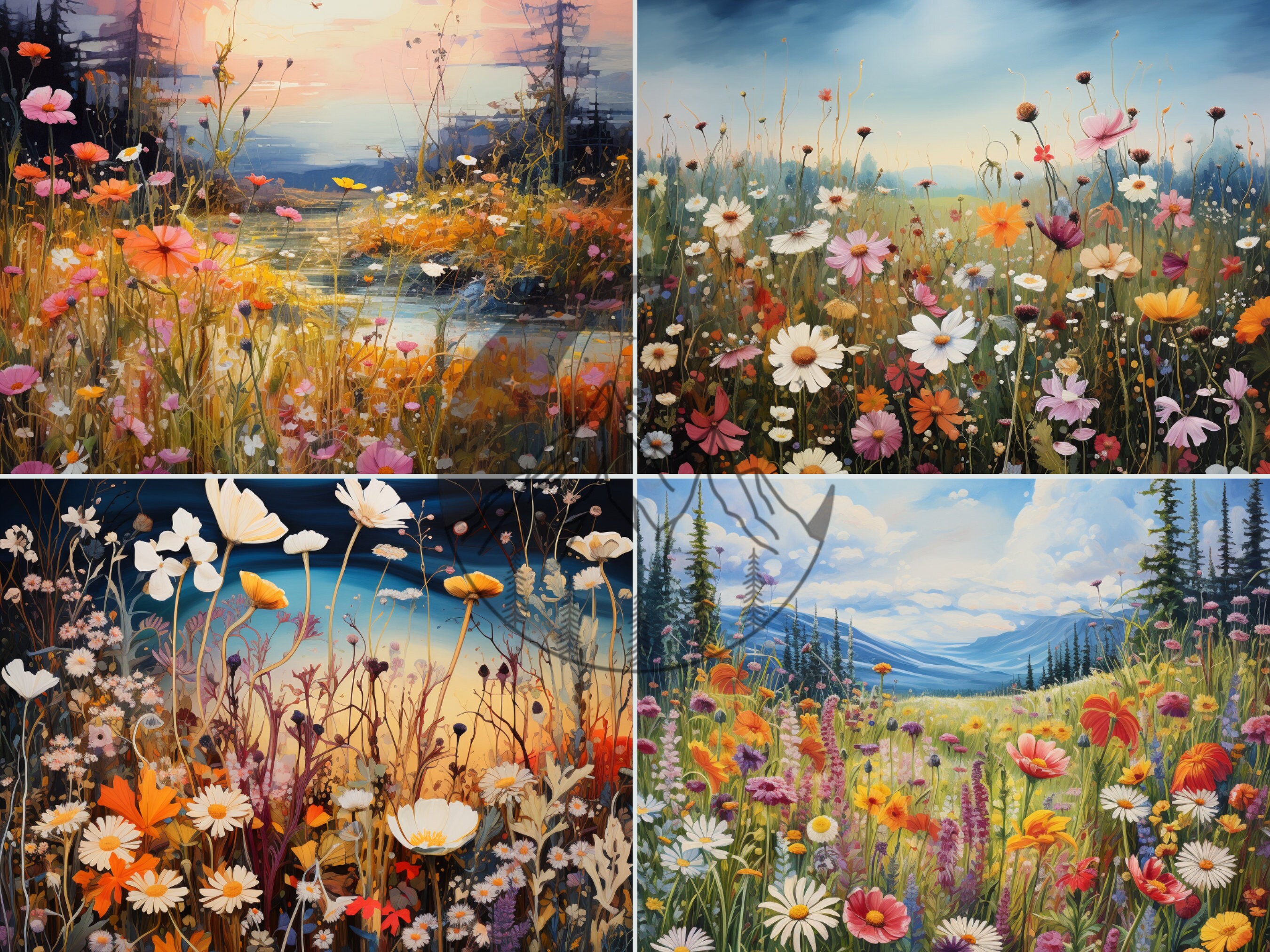 Wildflower Field Digital Background Commercial Use Floral Digital Paper ...