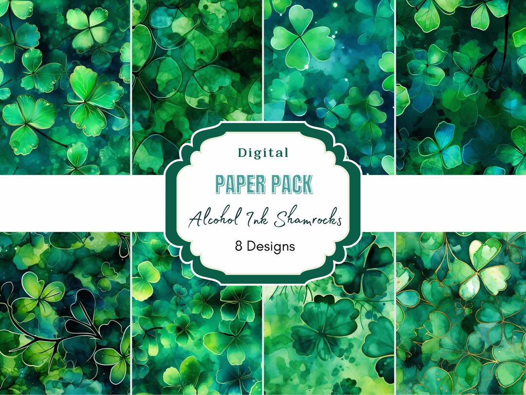 Alcohol Ink Shamrock Digital Papers | Irish Digital Paper | Green ...