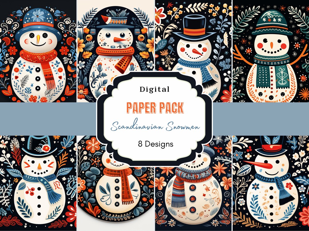 Scandinavian Snowman Digital Paper | Scandinavian Christmas Digital ...