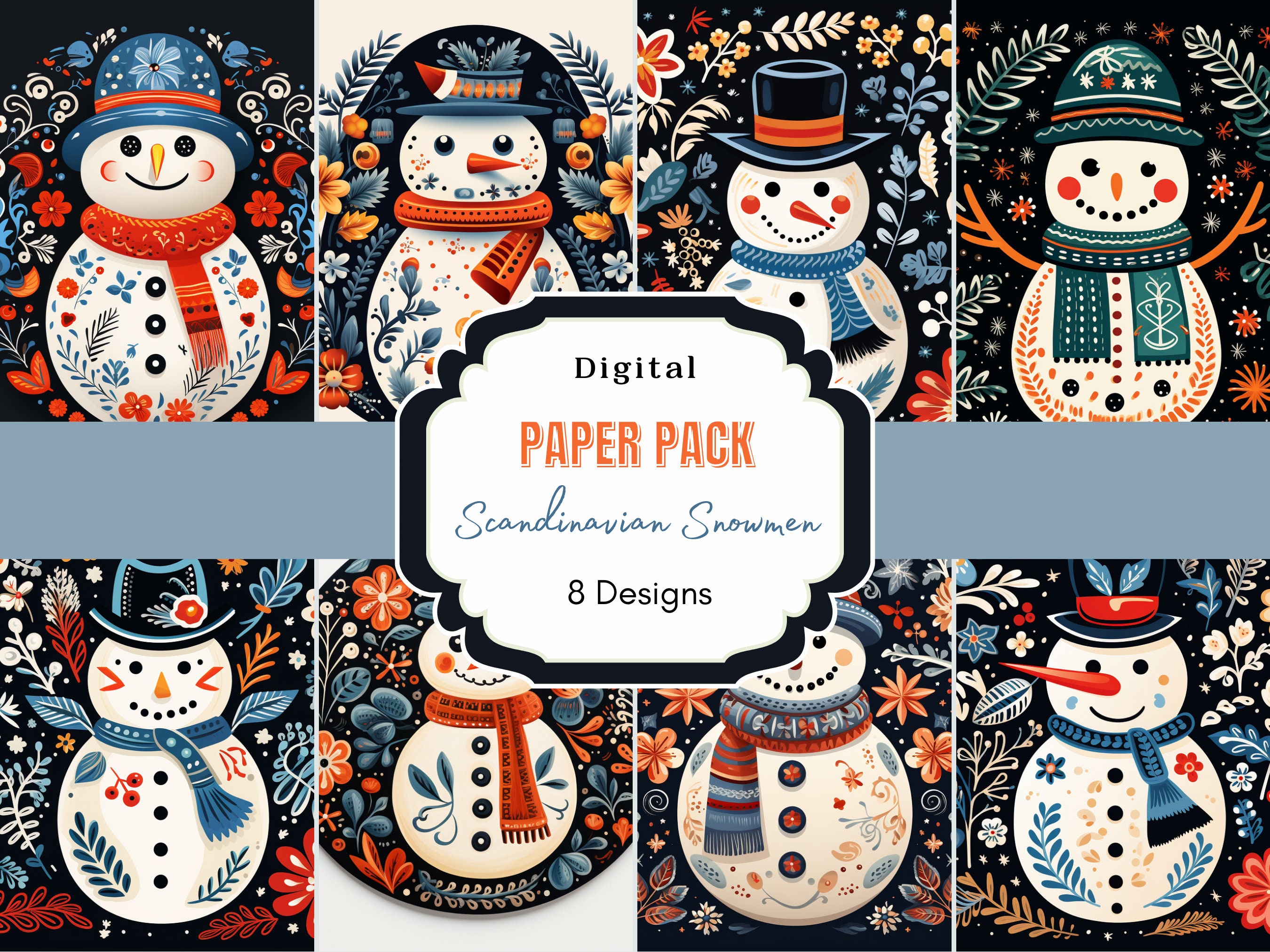 Scandinavian Snowman Digital Paper Scandinavian Christmas Digital ...
