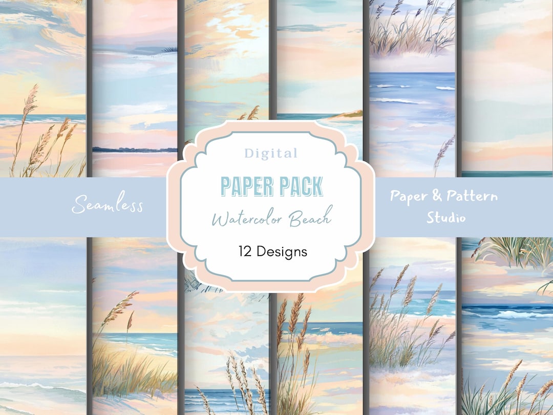 Watercolor Beach Seamless Digital Paper Pack – Coastal Ocean Pastel ...