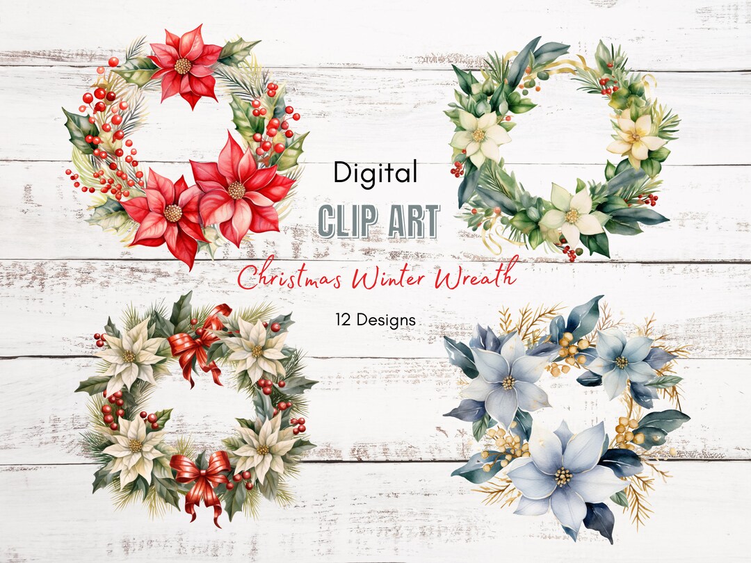 Winter Wreath Clipart Digital Download Christmas Clip Art Winter ...