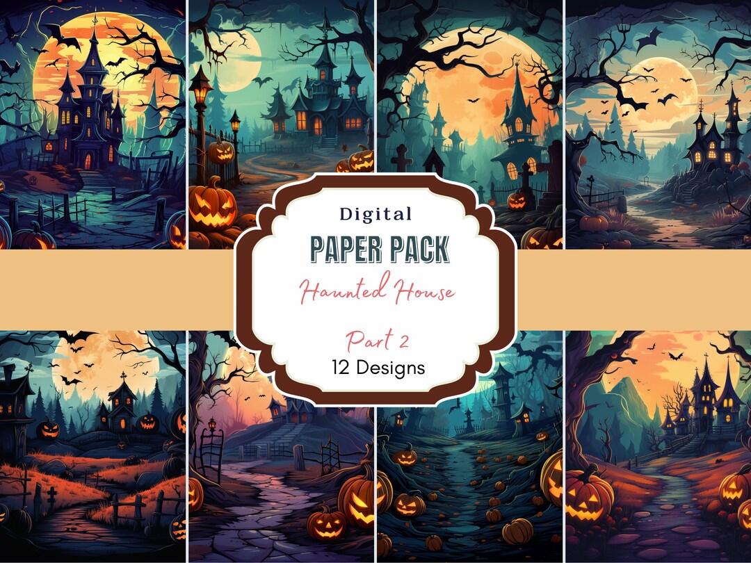 Haunted House Digital Paper | Scary Wallpaper Backdrop | Card Making ...