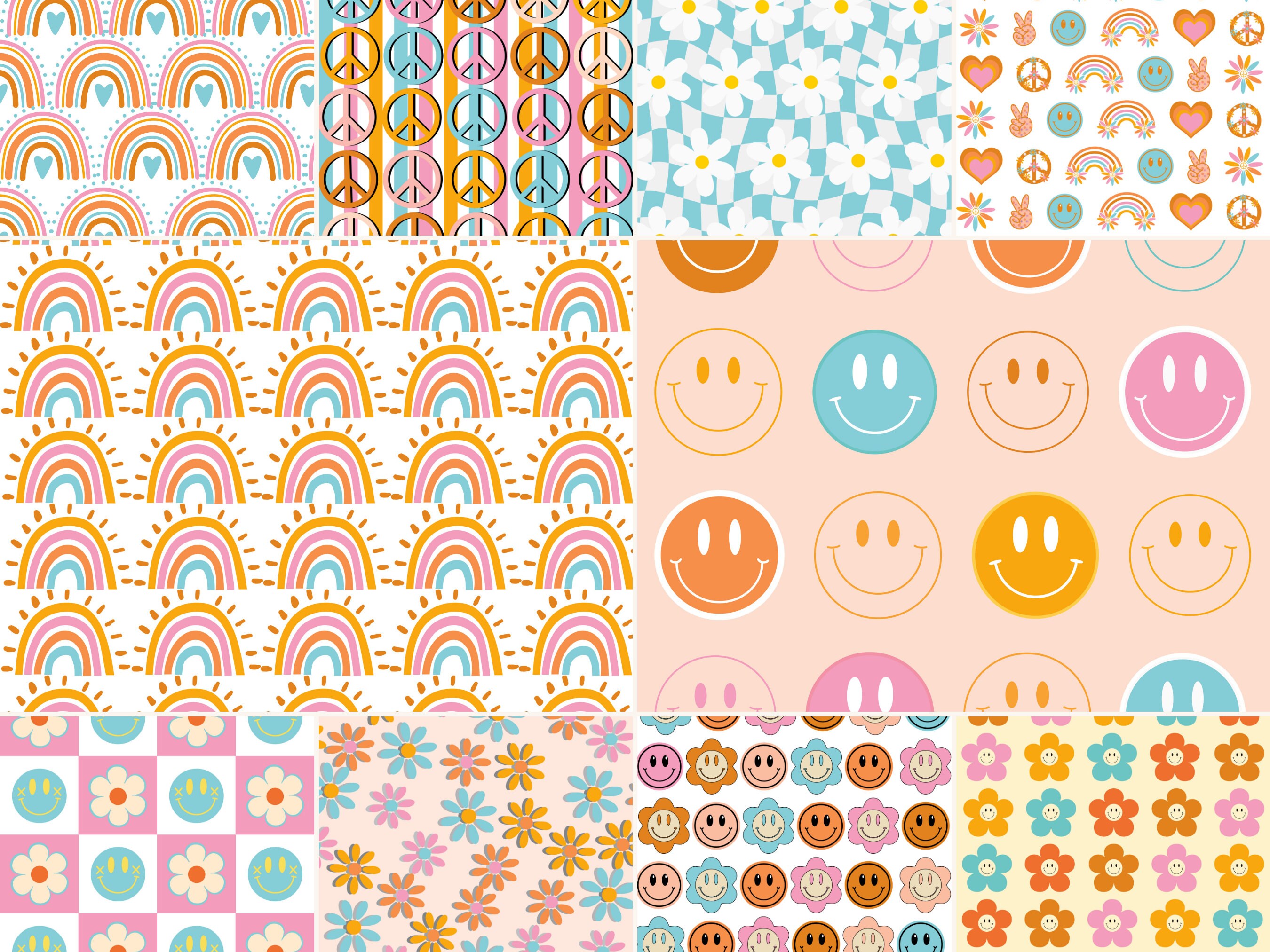 Groovy Digital Paper Pack Commercial Use Retro Digital Paper Scrapbook ...