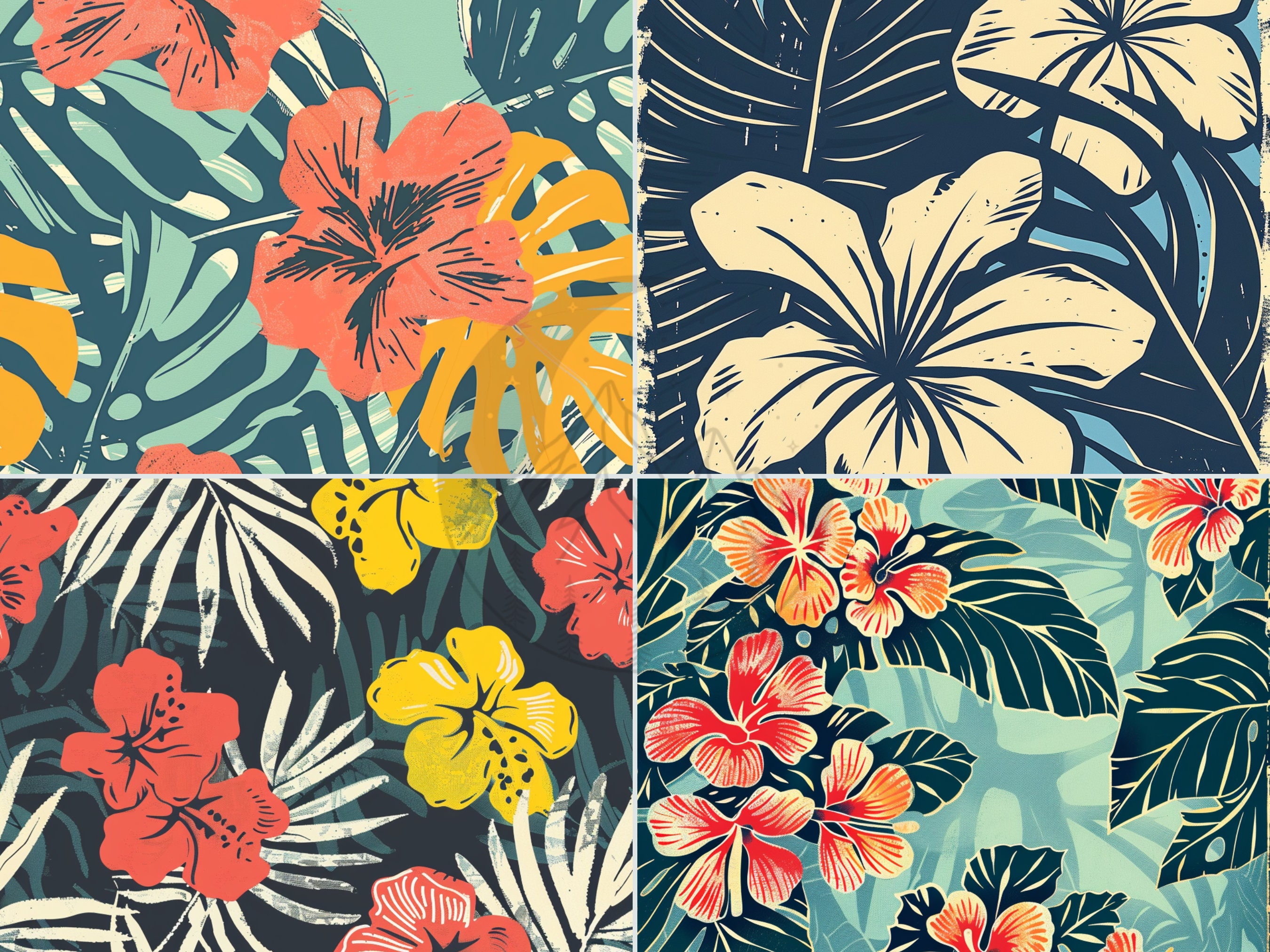 Vintage Hawaiian Block Print Digital Paper - Etsy