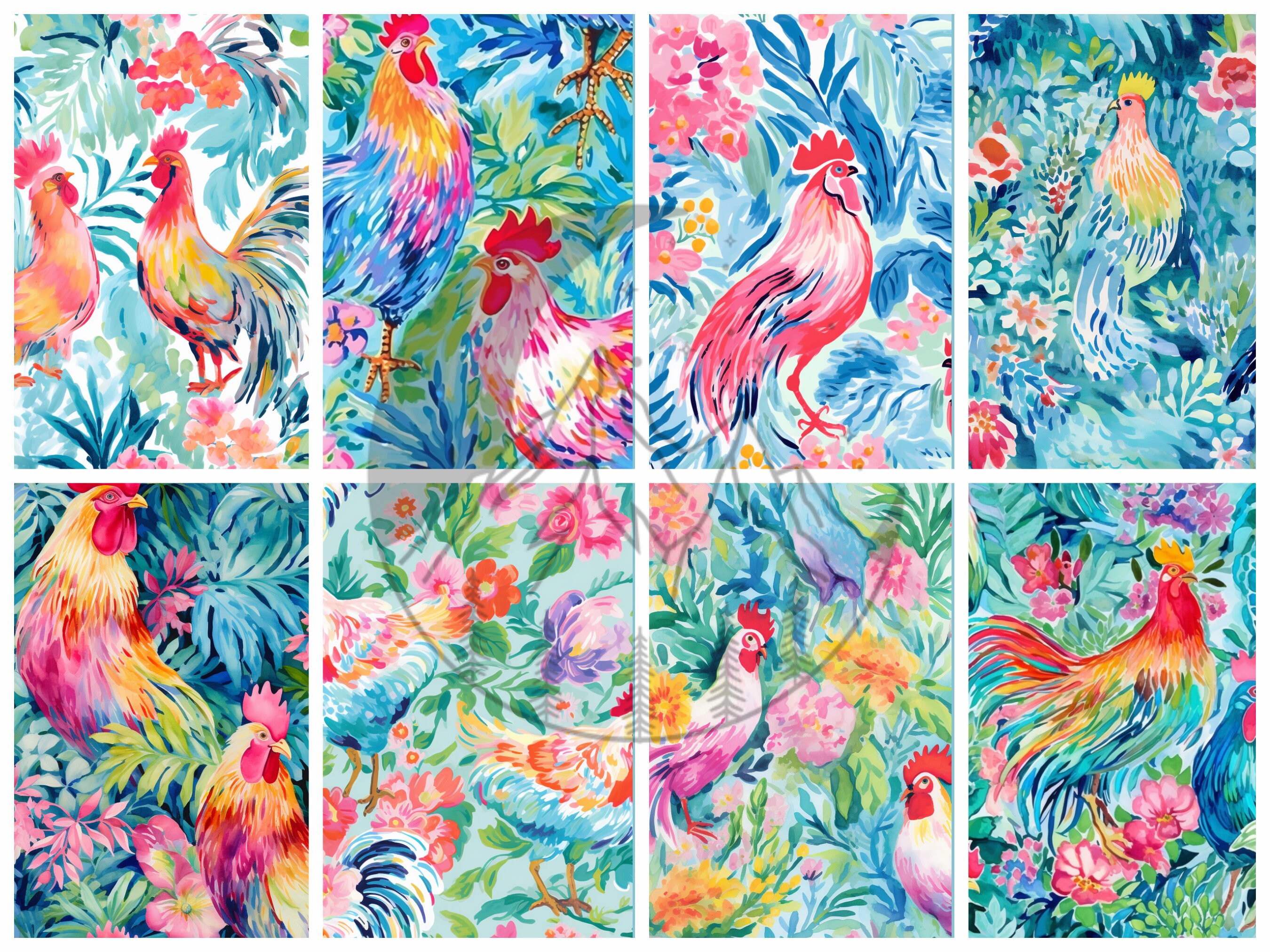 Bright Chickens Digital Scrapbooking Paper Pack Chicken Paper ...