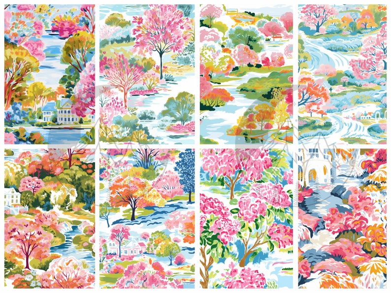 Preppy Autumn Scene Digital Paper for Scrapbooking and Junk Journaling ...