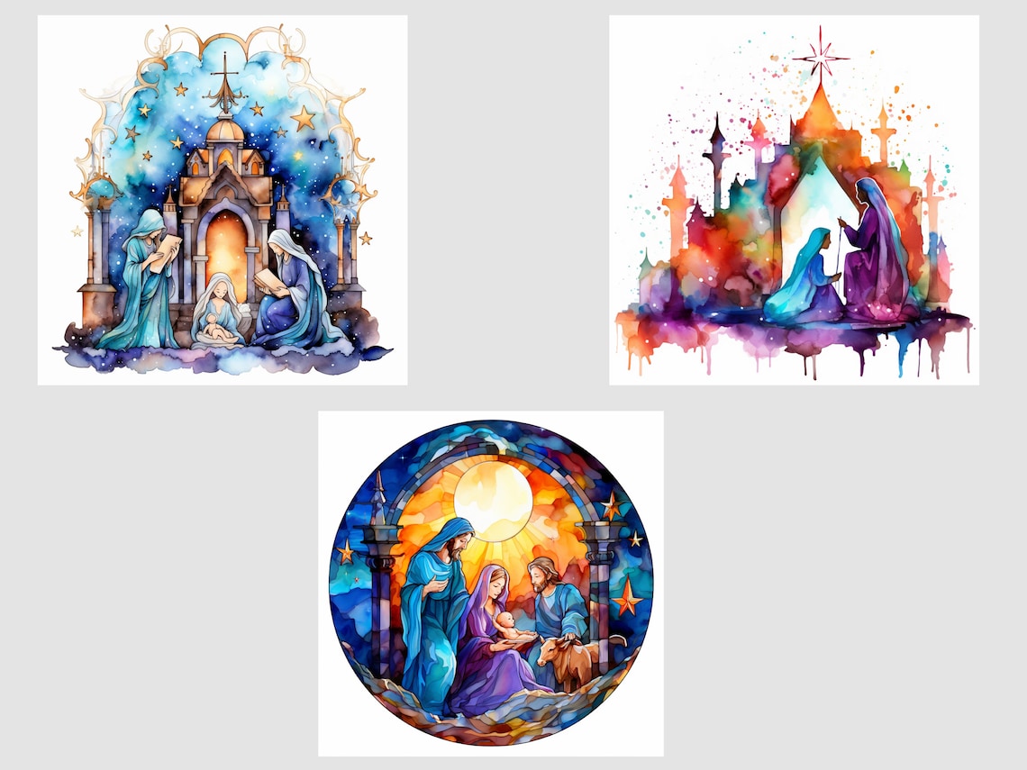 Alcohol Ink Nativity Scene Clipart Digital Download Watercolor ...