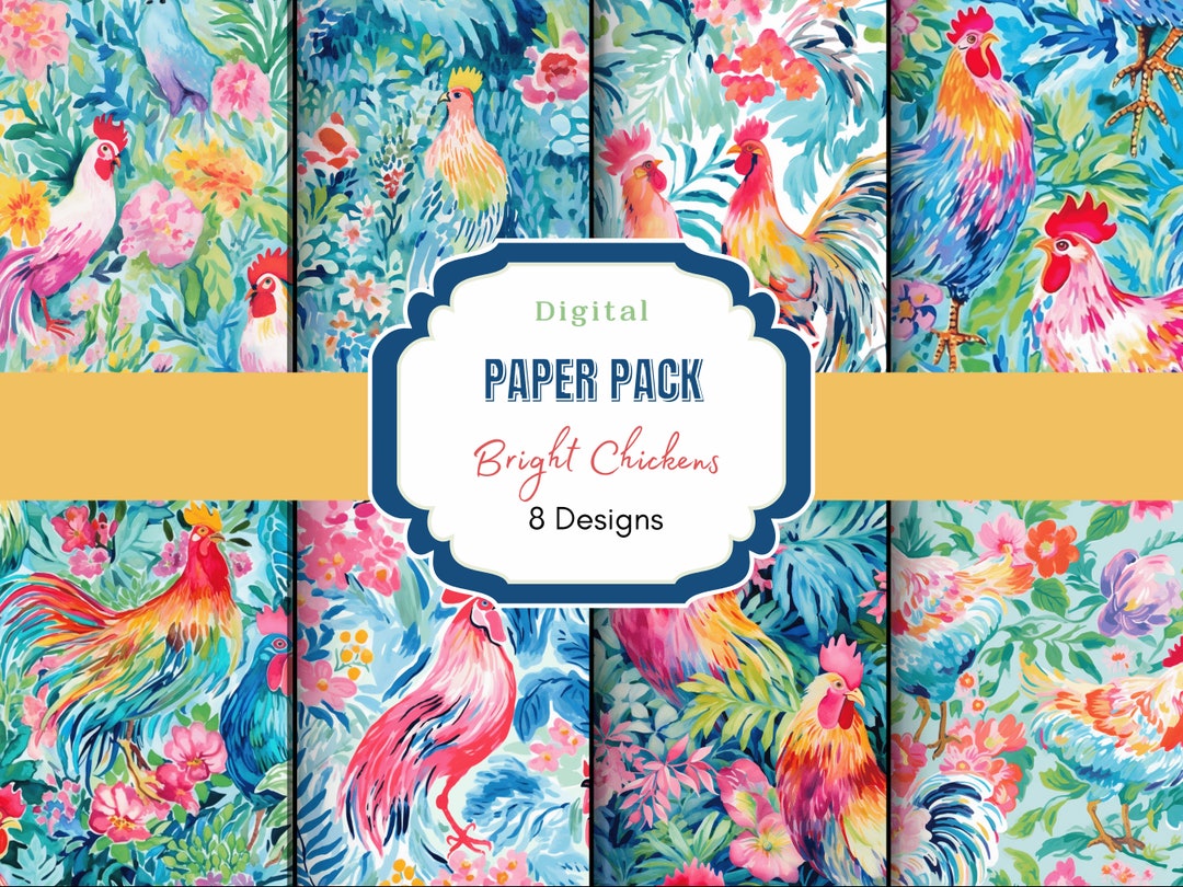 Bright Chickens Digital Scrapbooking Paper Pack | Chicken Paper ...