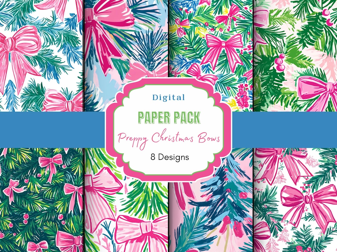 Preppy Christmas Bows Digital Paper | Coquette Christmas Bows ...