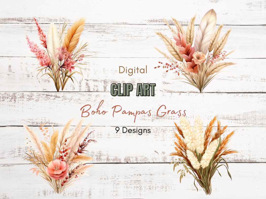 Boho Pampas Grass Clip Art/ Clipart de boda / Flores secas Clip Art ...
