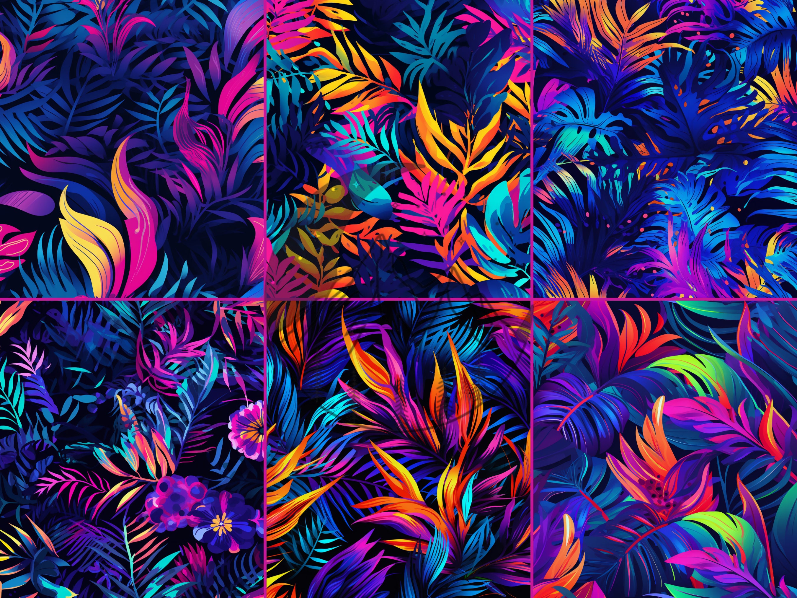 Neon Tropical Foliage Digital Paper | Tropical Flowers| Tropical ...