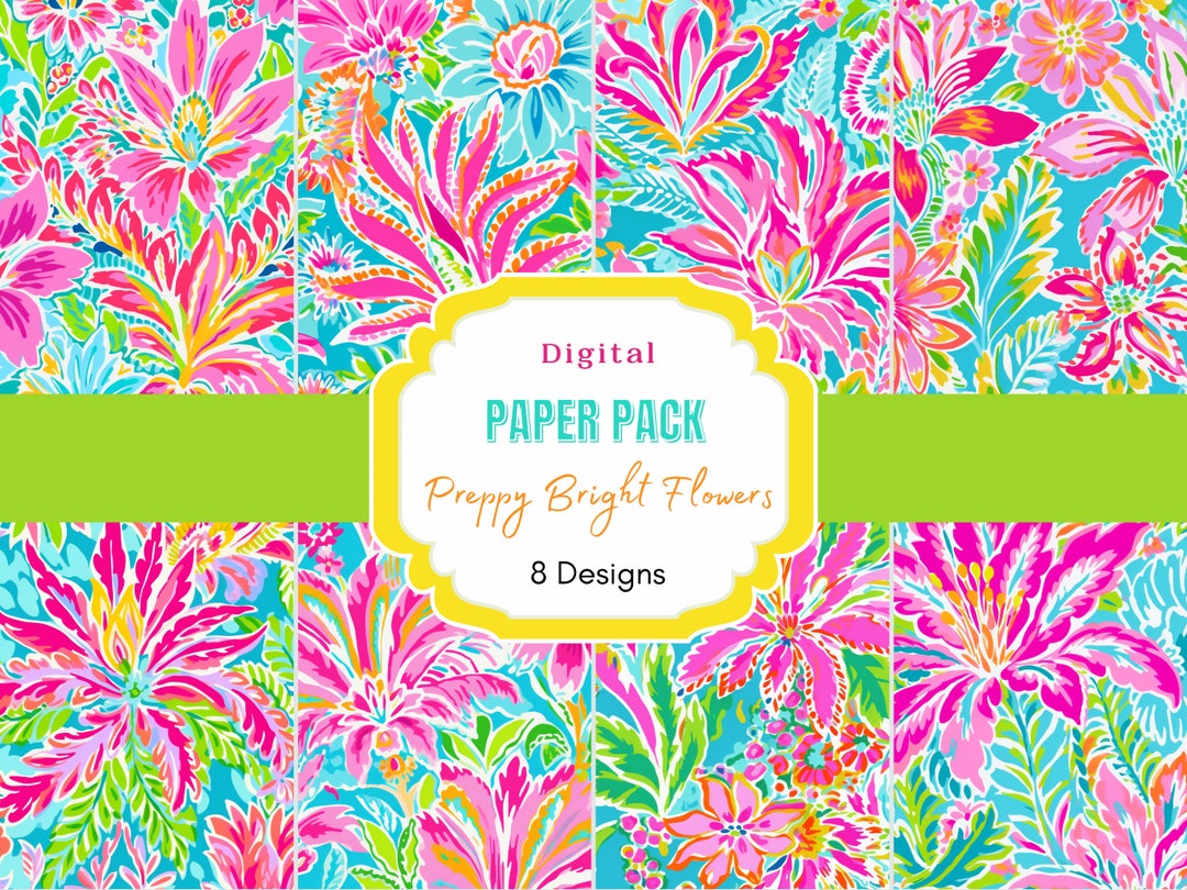 Preppy Bright Flowers Digital Paper, Preppy Design, Floral Pattern ...