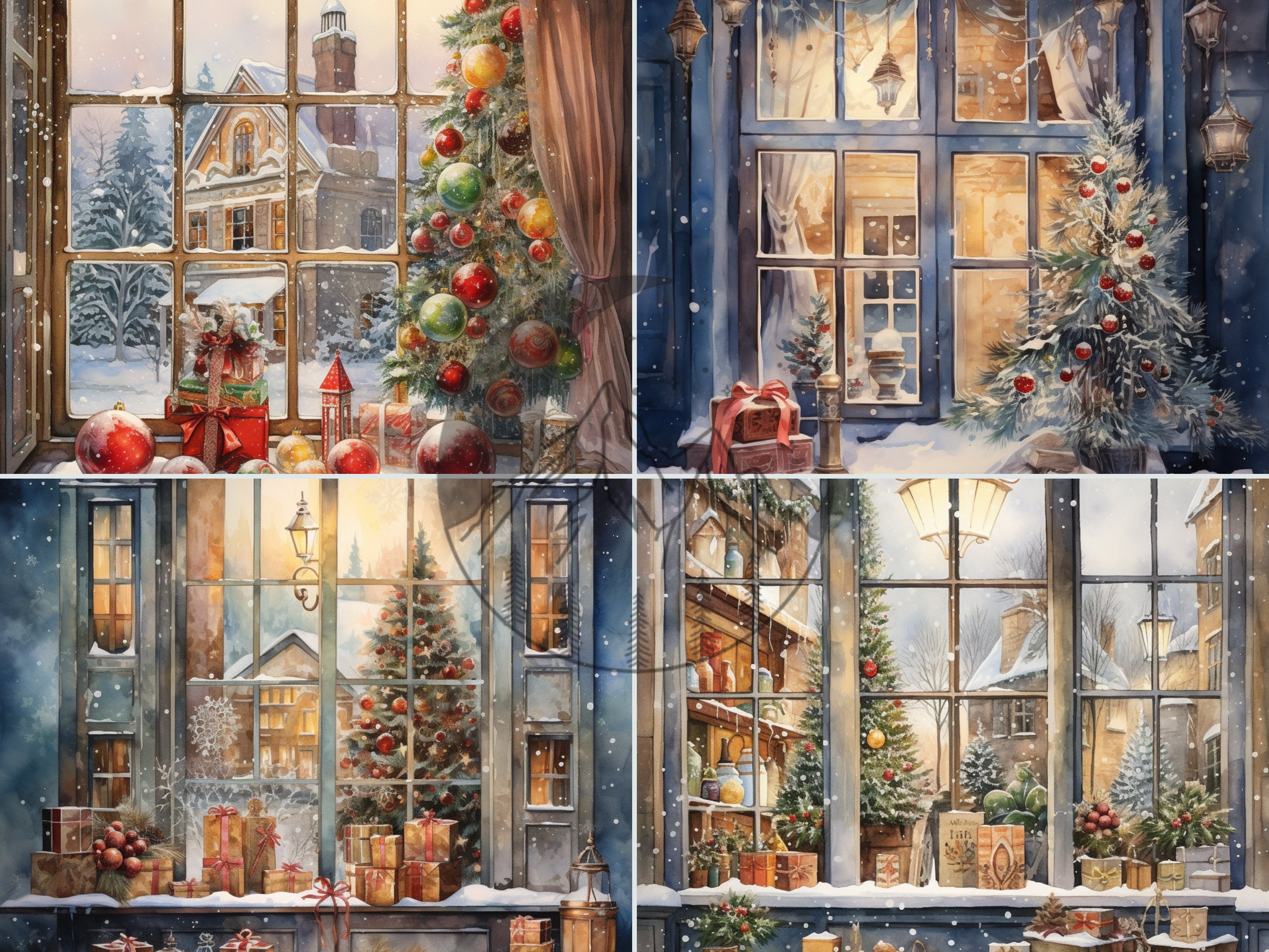 Christmas Window Scene Digital Paper | Christmas Decoration Window ...