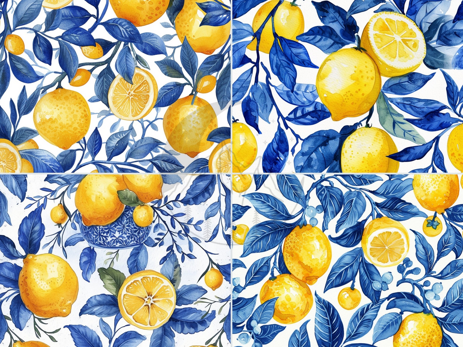 Azulejo Lemons Digital Paper |mediterranean Lemon| Citrus Paper ...