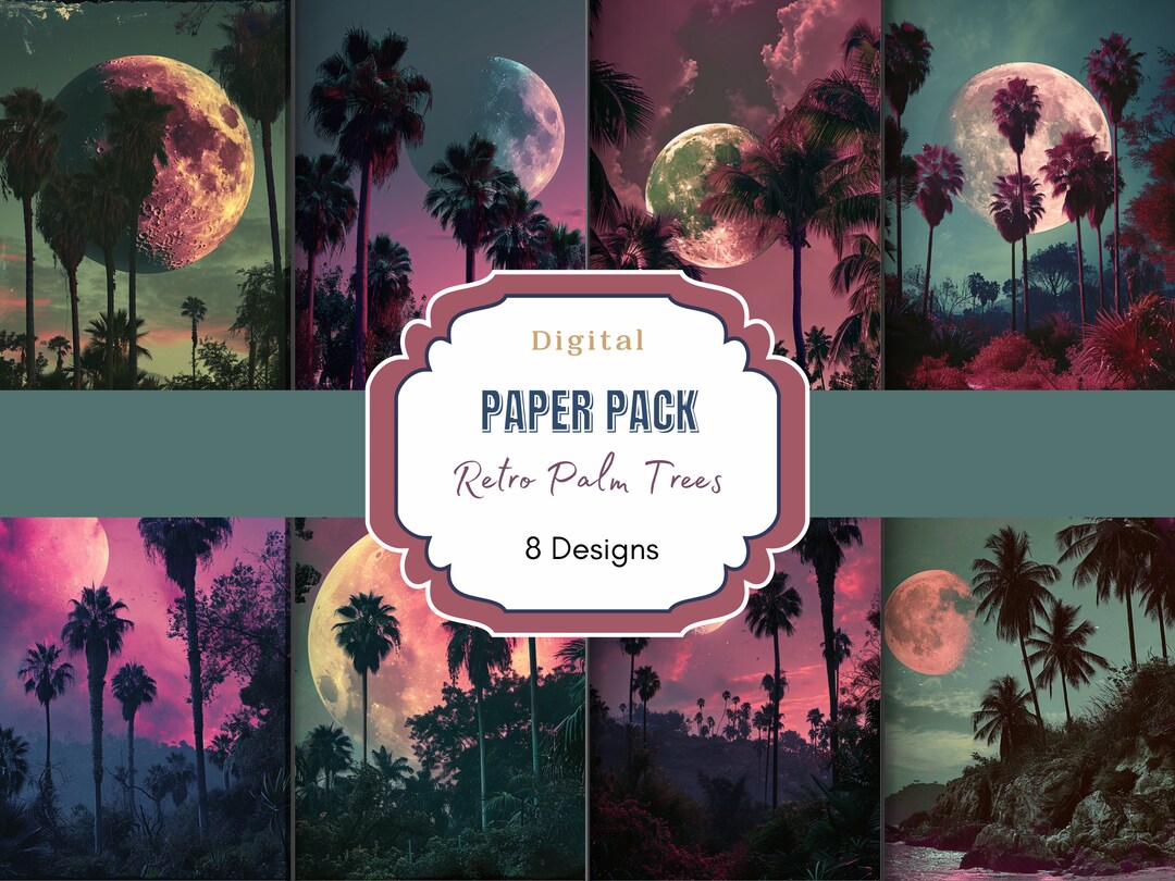 Retro Palm Tree Digital Paper | Palm Tree Background | Palm Tree ...