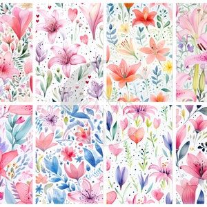 Lily Digital Paper | Digital Download | Scrapbook Paper |floral Pattern ...
