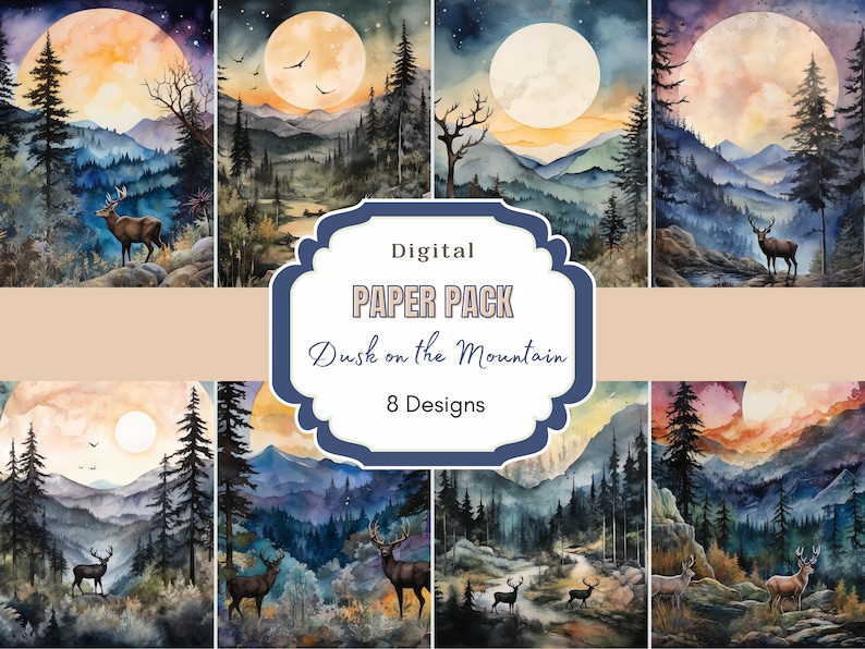 Dusk on the Mountain Background | Mountains Digital Paper | Commercial ...