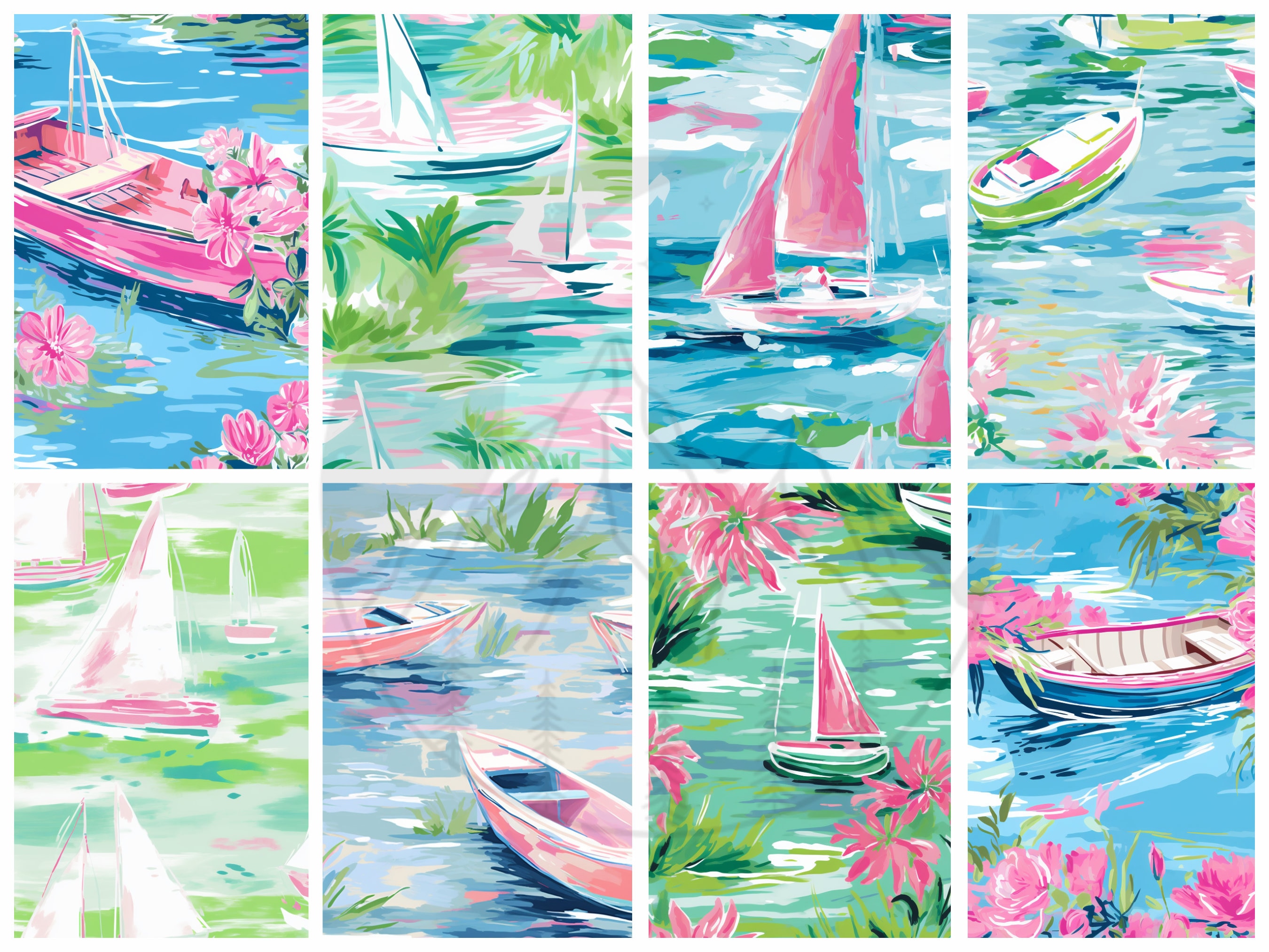 Preppy Boat Digital Paper Preppy Print Instant Download Preppy Sailboat ...