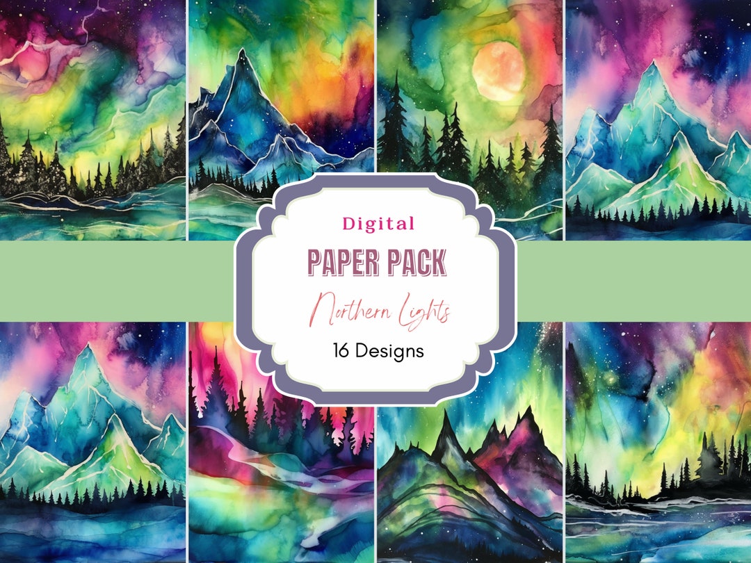 Northern Lights Digital Paper Pack | Commercial Use | Aurora Borealis ...