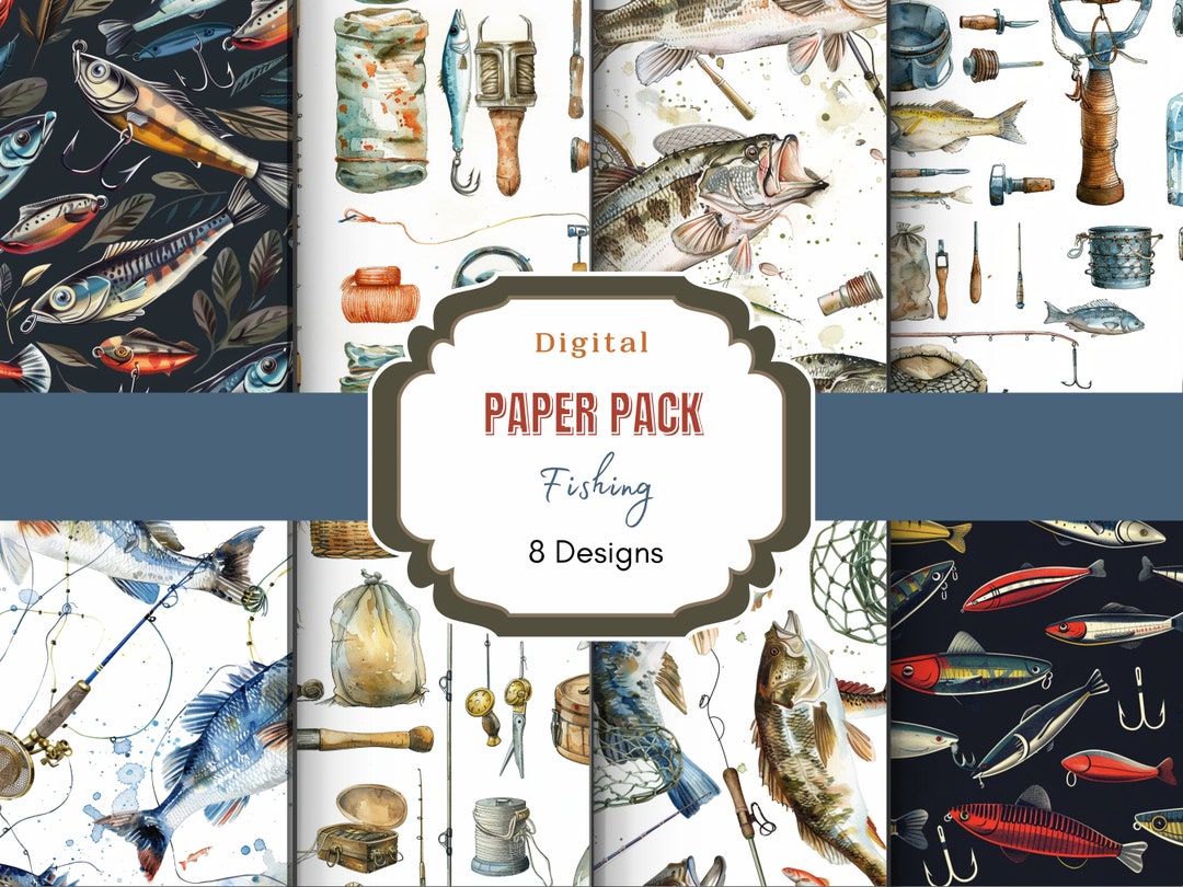 Fishing Digital Paper | Lake Fish | Fishing Designs | Junk Journal ...