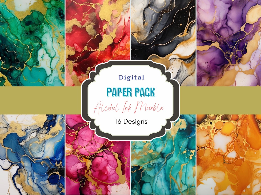 Alcohol Ink Marble Digital Paper Pack With Gold | Commercial Use ...