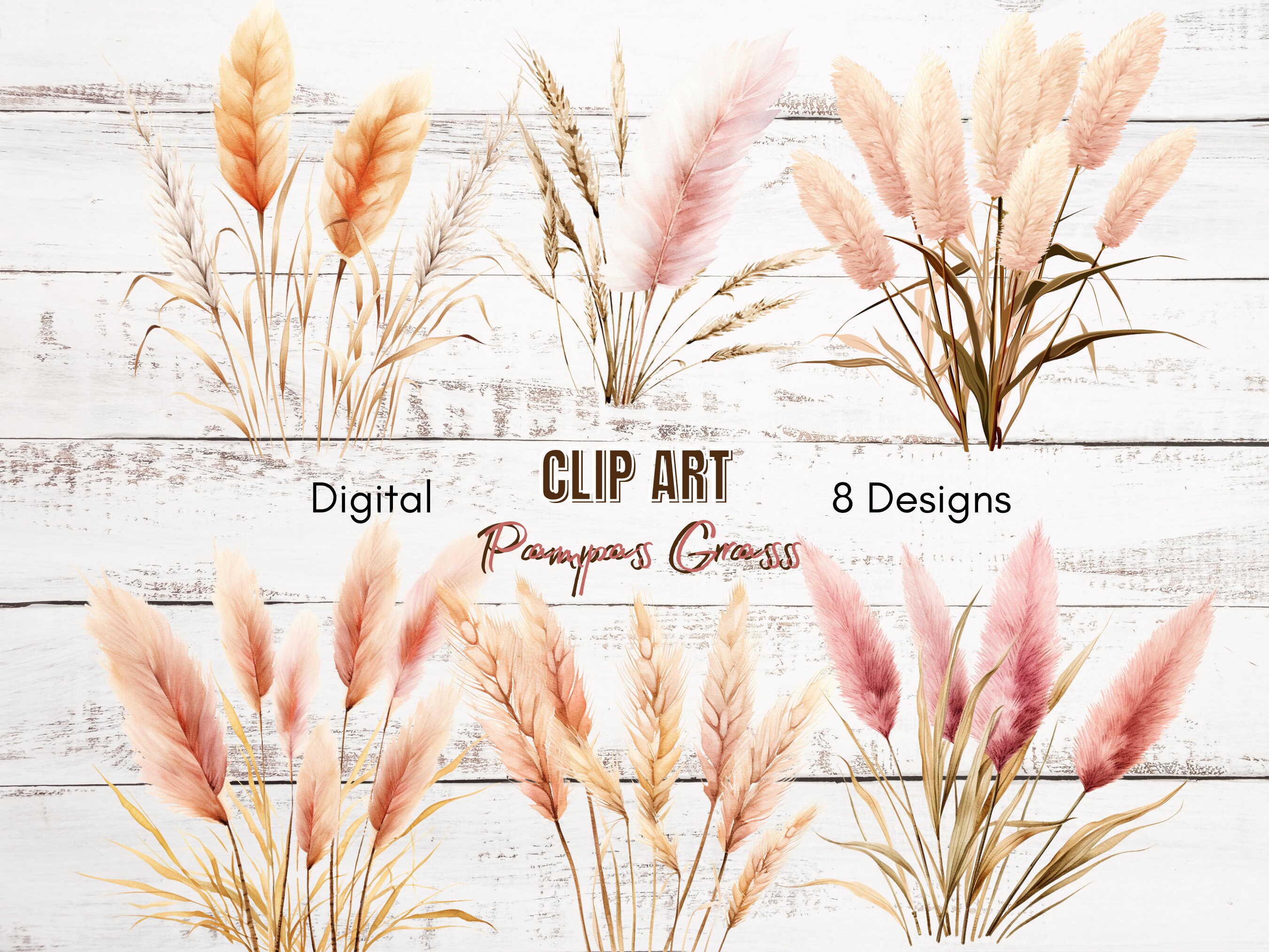 Pampas Grass Clipart Dried Pampas Clipart Boho Clipart Instant Download ...