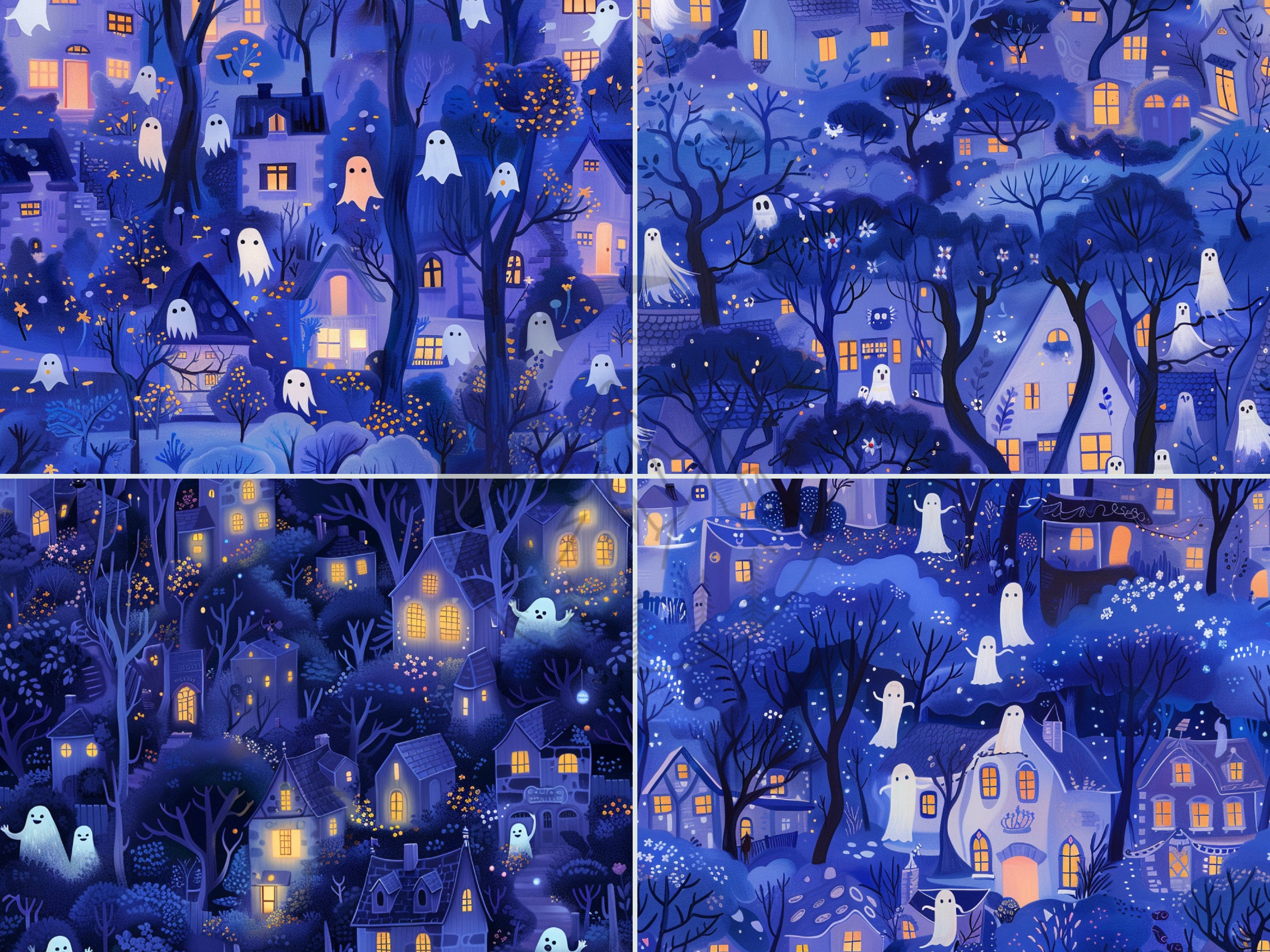 Ghost Village Digital Paper Ghost Designs Halloween Patterns Spooky ...