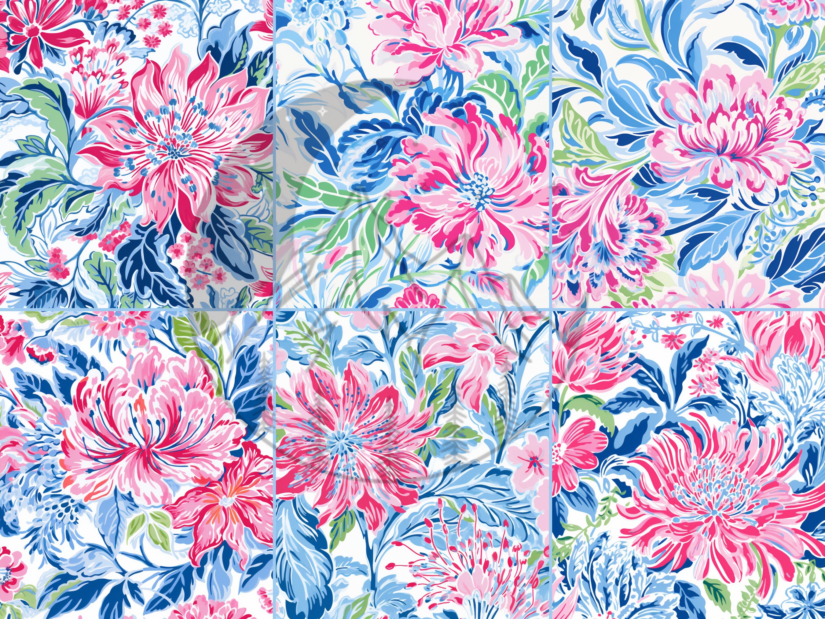 Preppy Pink and Blue Flowers Digital Paper | Floral Pattern | Instant ...