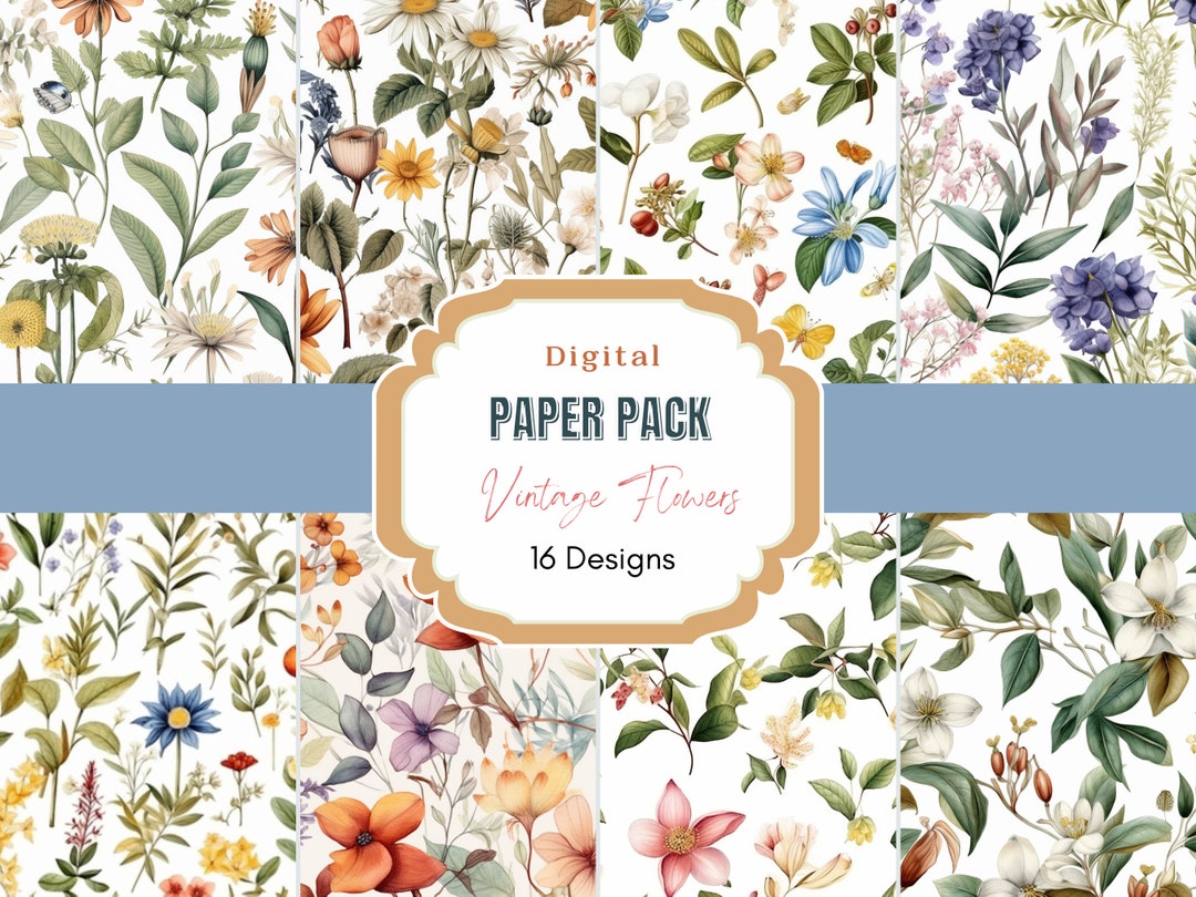 Vintage Flower Digital Paper Pack | Commercial Use | Vintage Flower ...