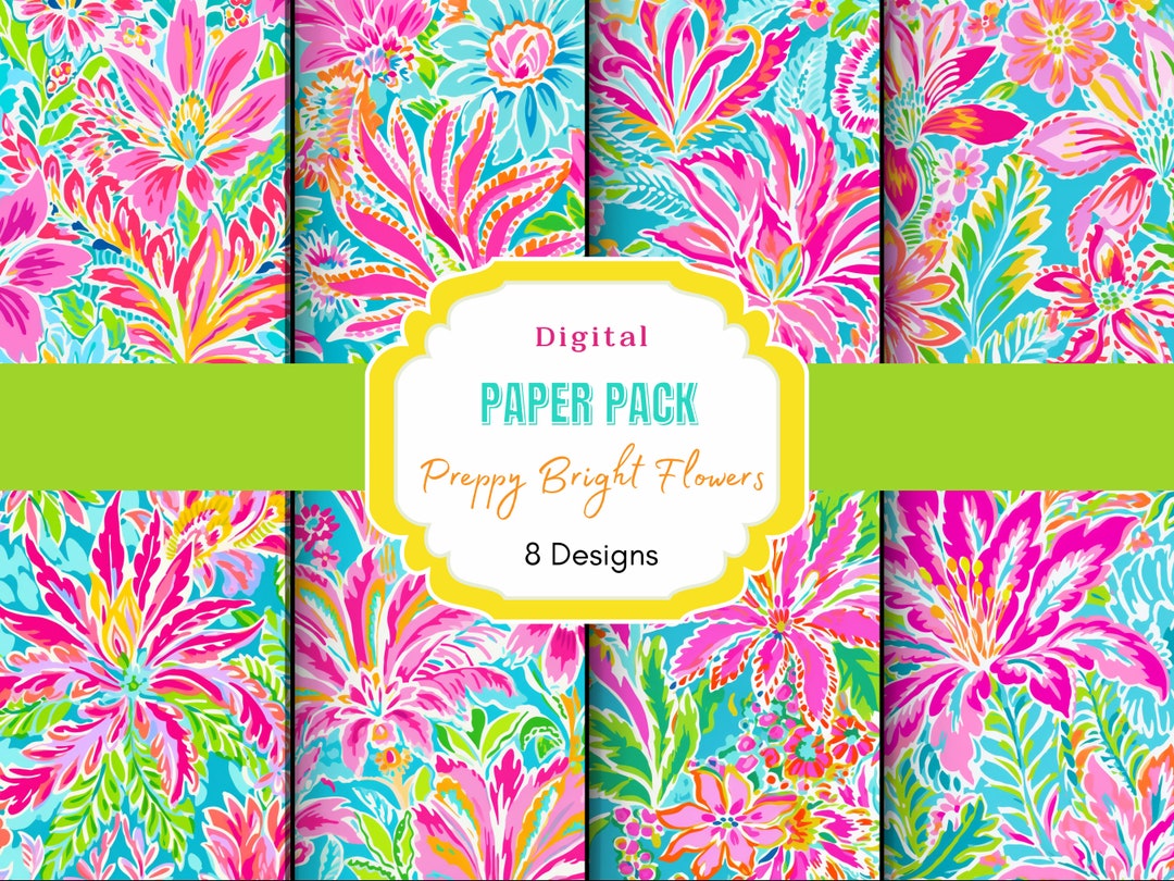 Preppy Bright Flowers Digital Paper, Preppy Design, Floral Pattern ...