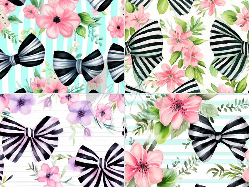 Black White Striped Bow Digital Paper |coquette Bows| Instant Download ...