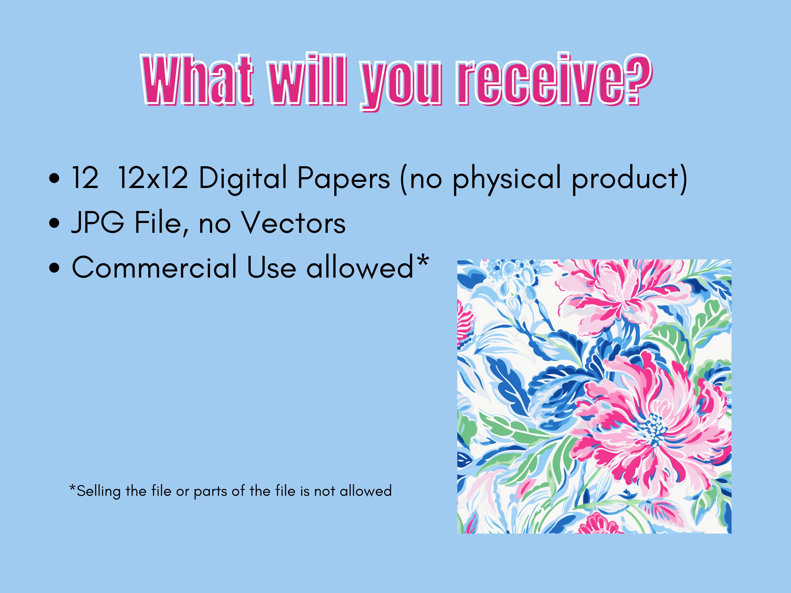 Preppy Pink And Blue Flowers Digital Paper Floral Pattern Instant Download Pink Floral Paper