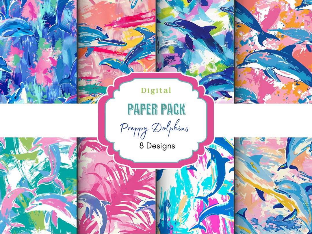 Preppy Dolphin Digital Paper | Dolphin Pattern | Watercolor Dolphins ...
