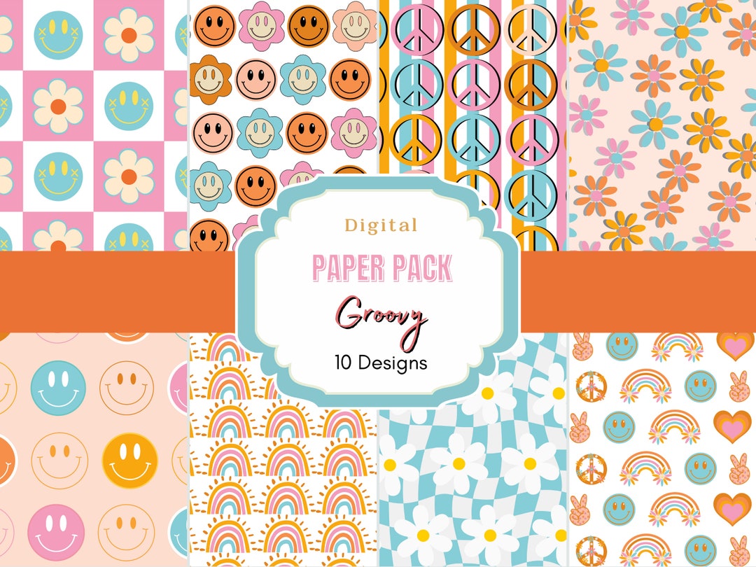 Groovy Digital Paper Pack | Commercial Use | Retro Digital Paper ...