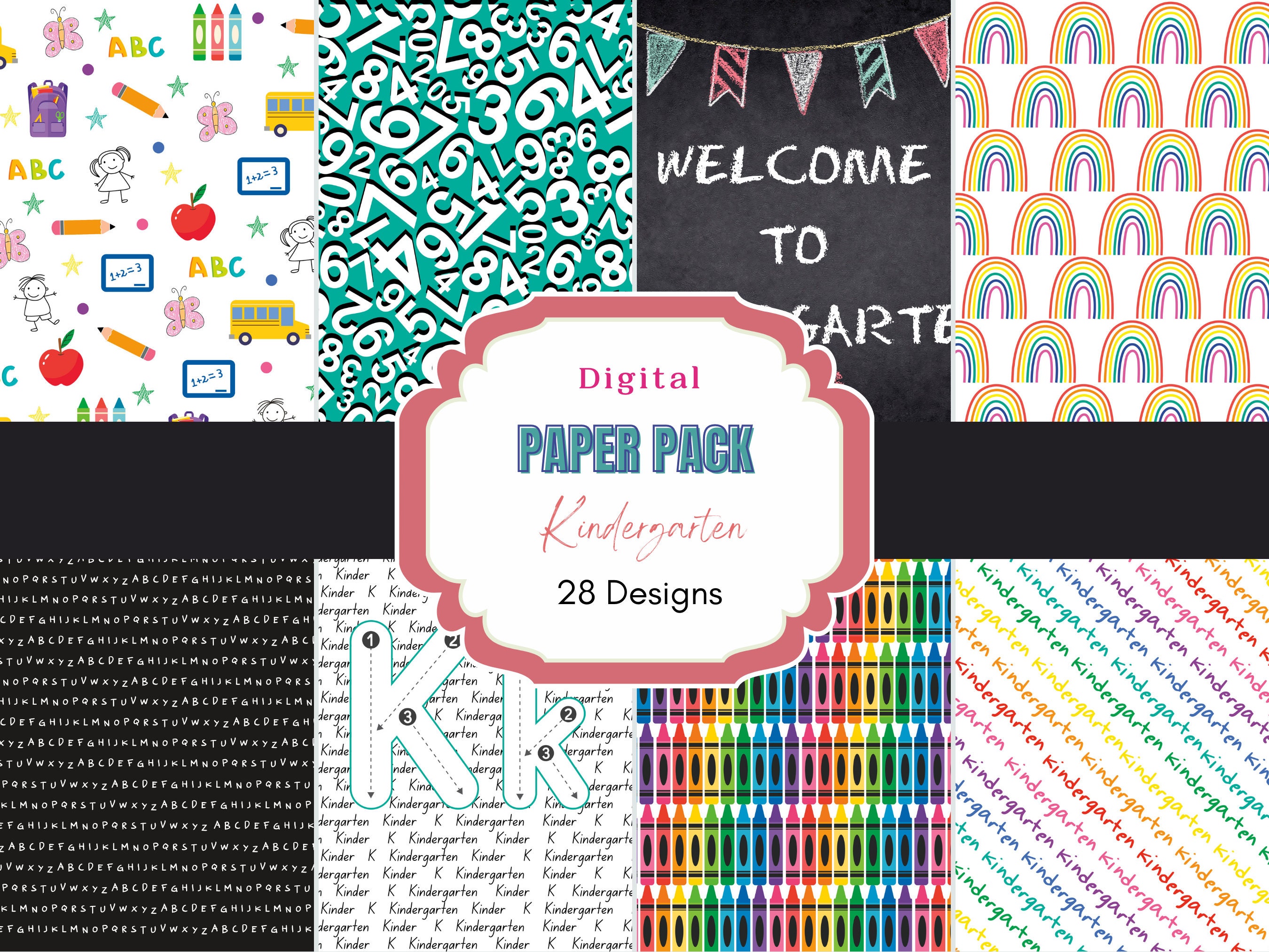 Kindergarten Digital Paper Pack | Commercial Use | Homeschool | Teacher ...