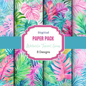 Watercolor Tropical Palm Leaves Digital Paper Pack | Commercial Use ...