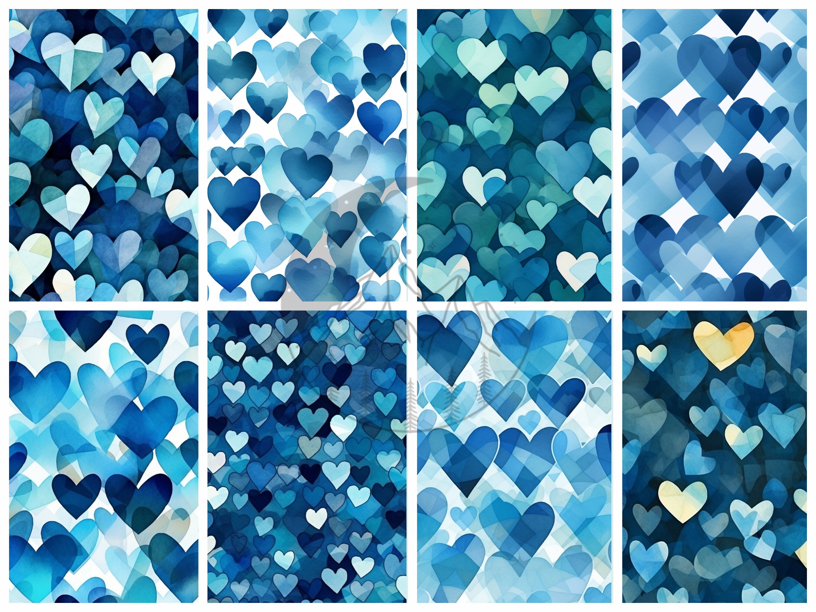 Blue Heart Digital Paper | Instant Download | Heart Digital Papers ...