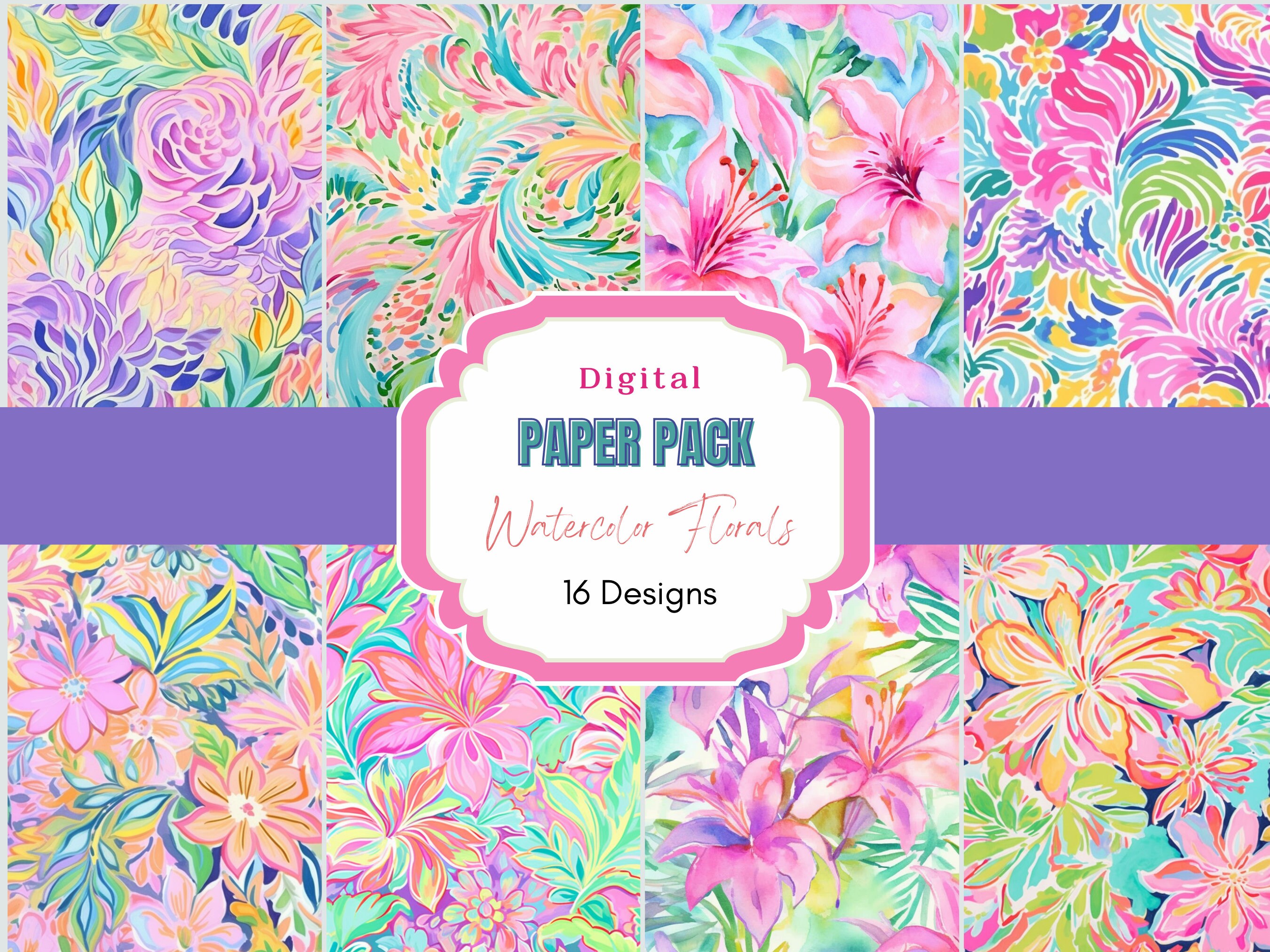 Watercolor Floral Digital Paper Pack Digital Paper Pack Commercial Use ...