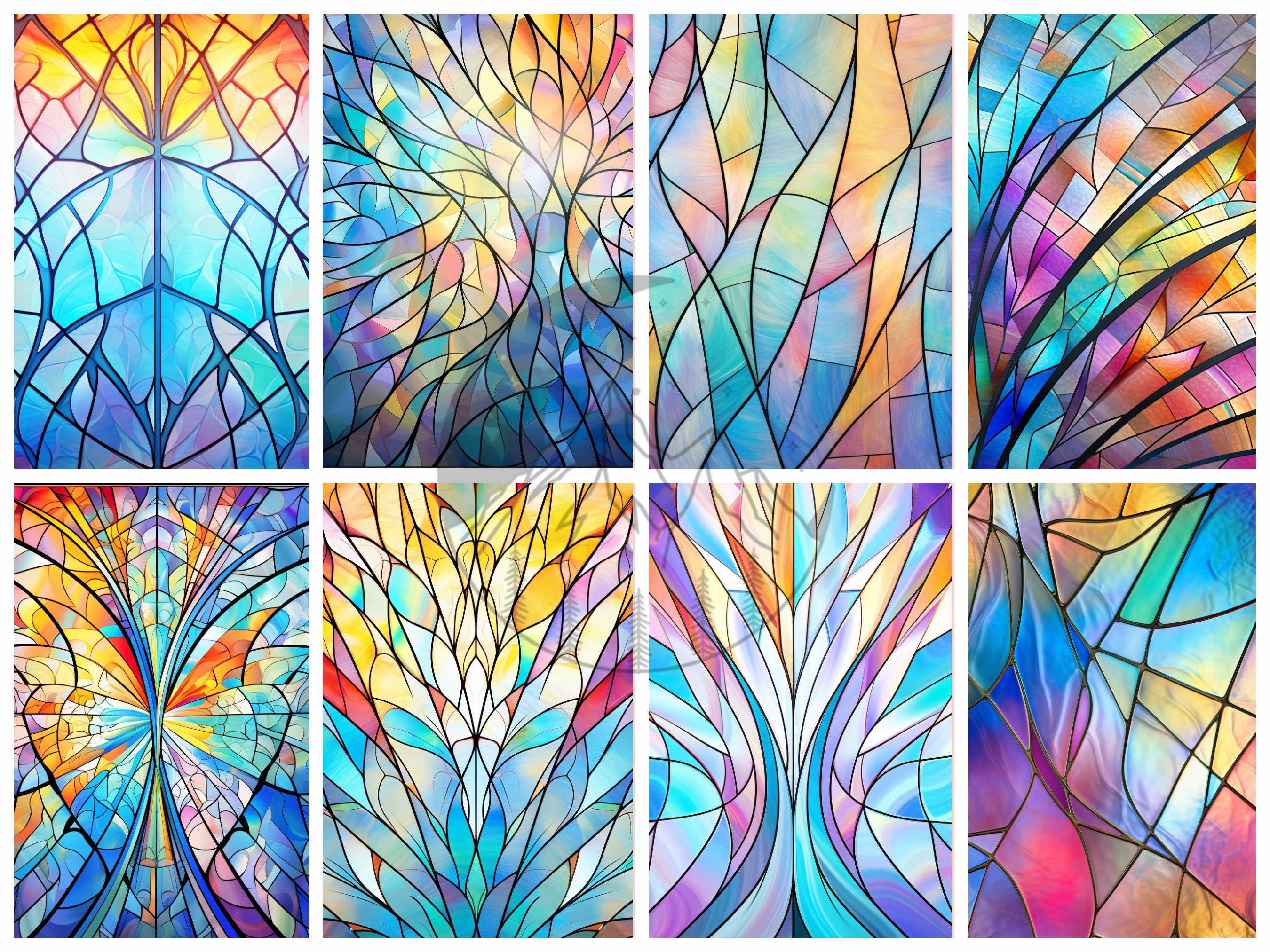 Stained Glass Digital Paper With Vivid Color Designs and Rainbow Paper ...
