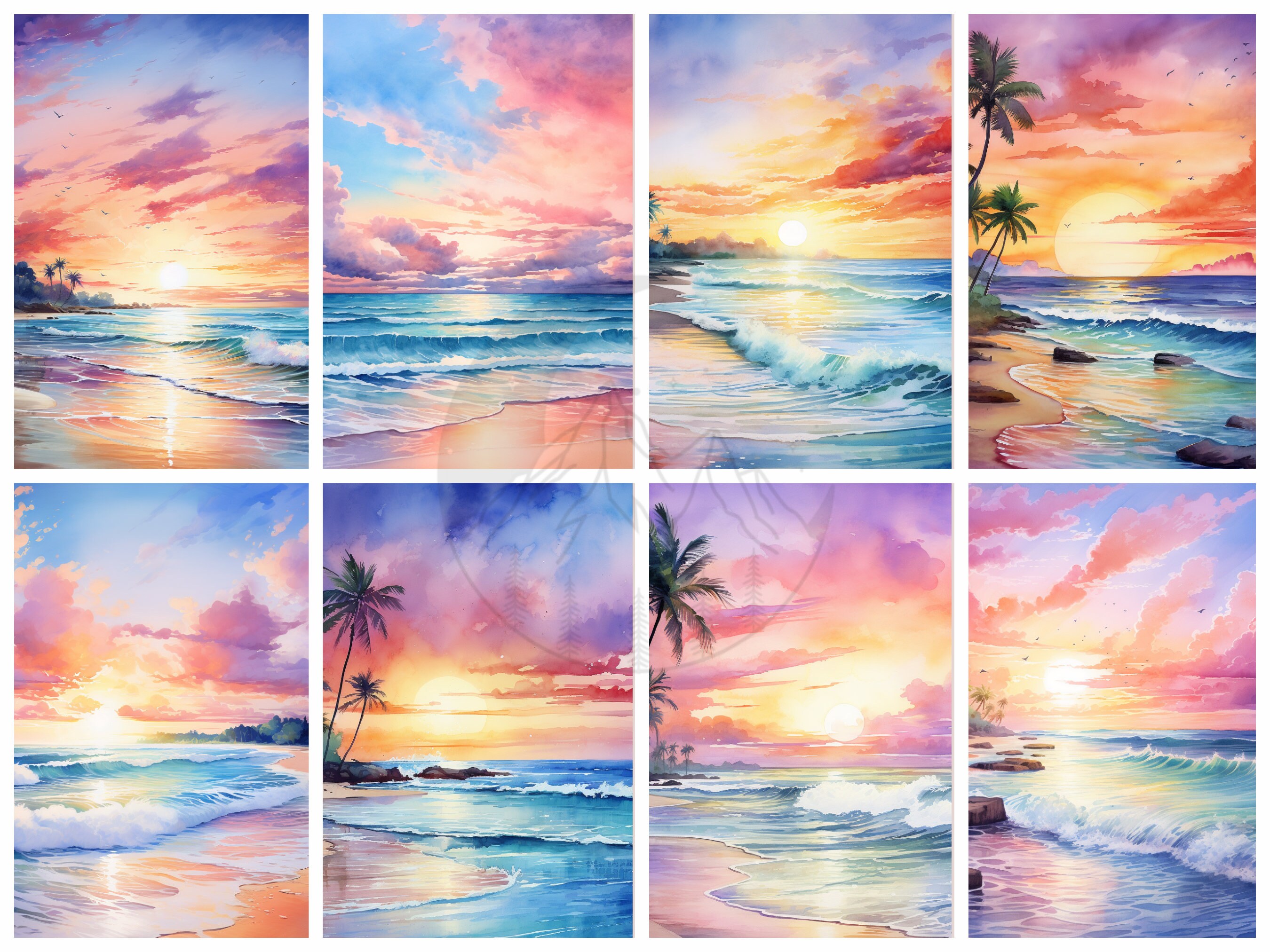 Watercolor Beach Digital Paper Watercolor Texture Junk Journal ...