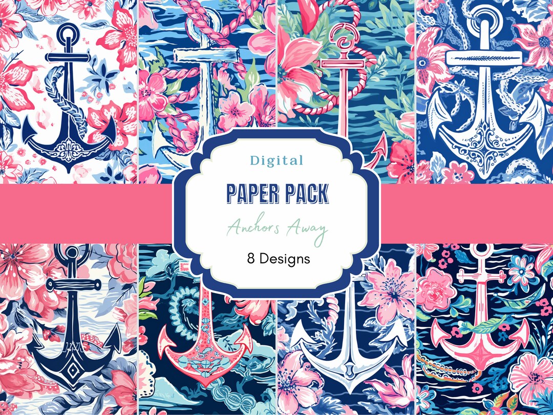 Anchors Preppy Digital Paper | Coastal Digital Paper | Digital ...