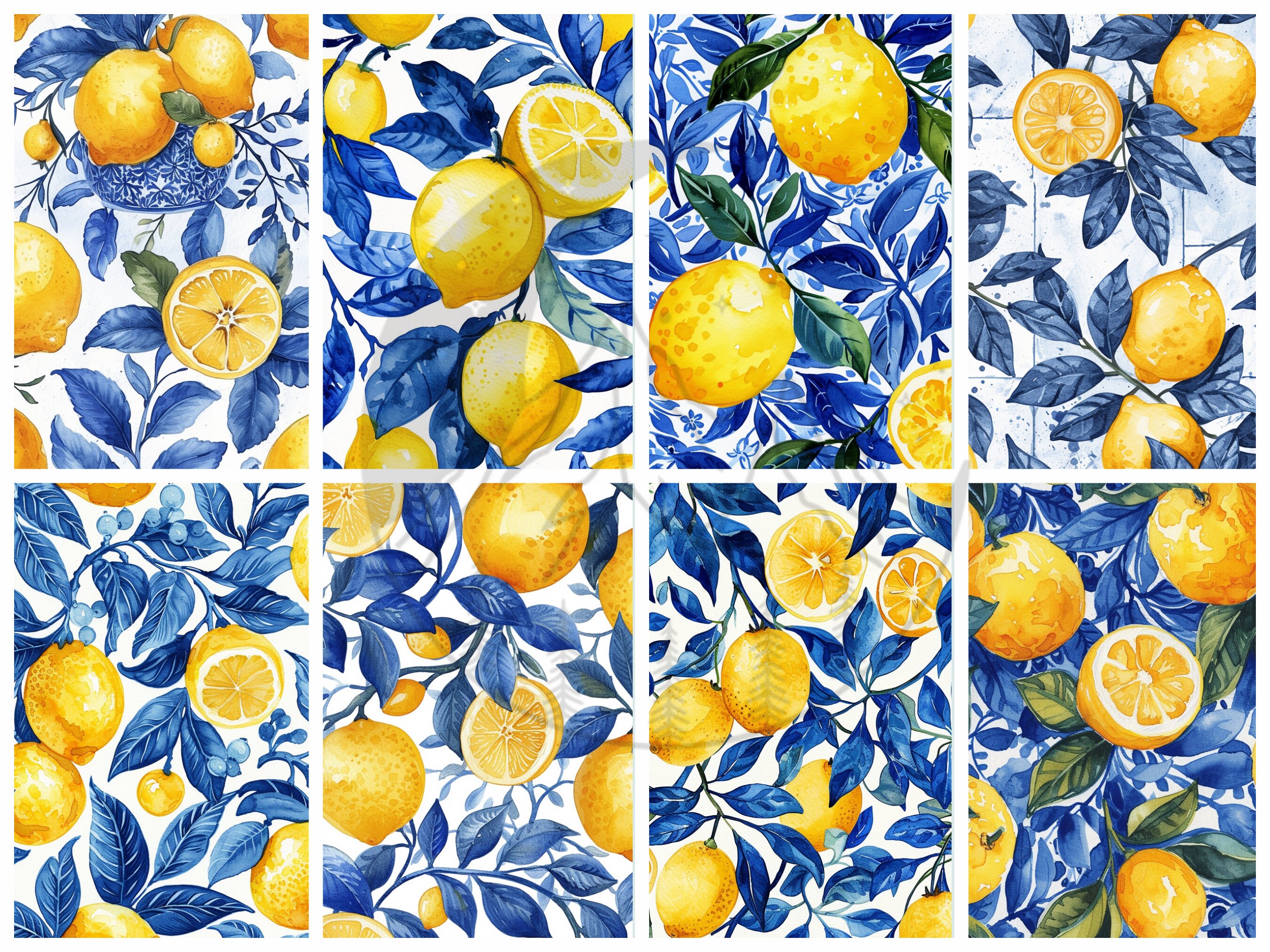 Azulejo Lemons Digital Paper |mediterranean Lemon| Citrus Paper ...