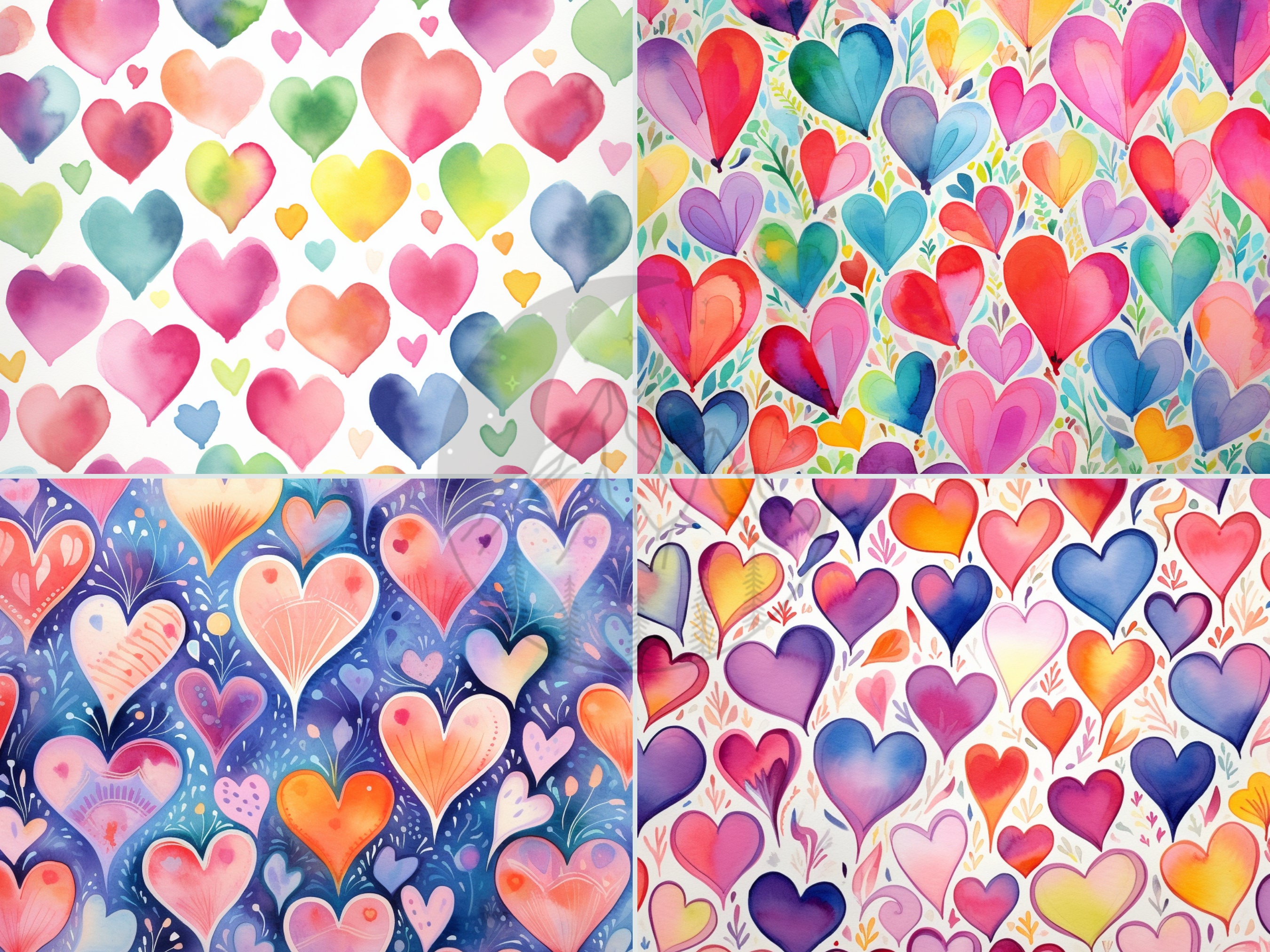 Watercolor Heart Digital Paper | Valentine Digital Paper | Watercolor ...