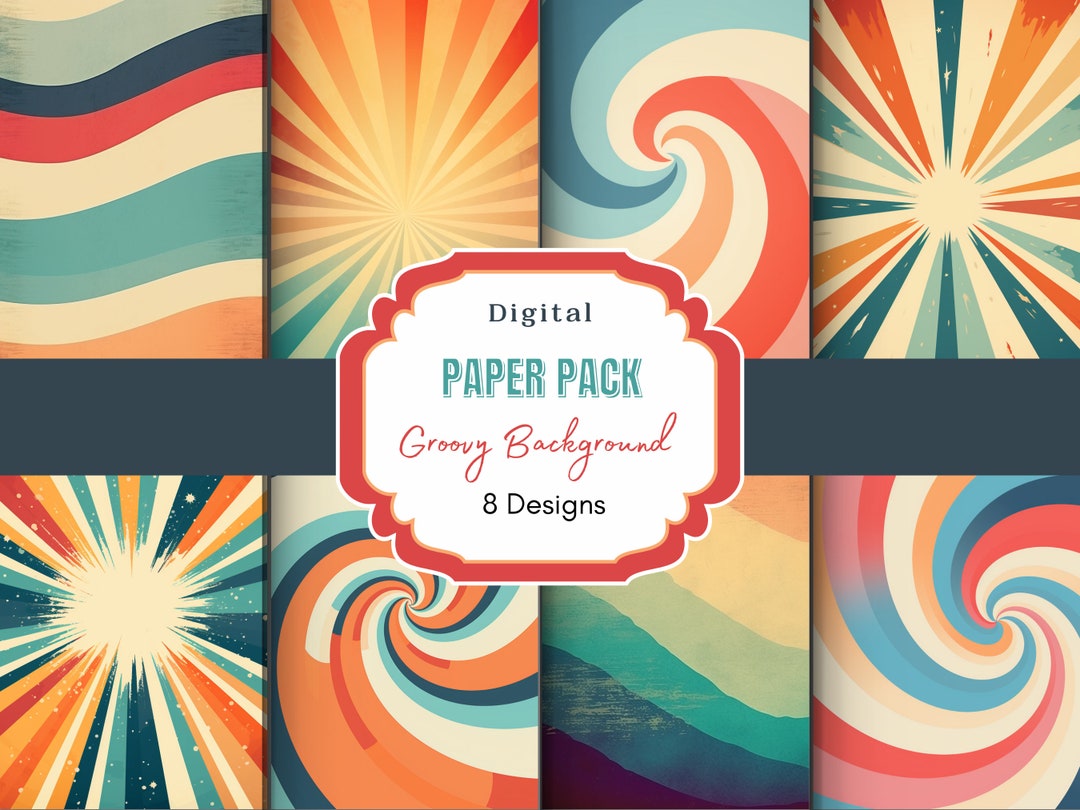 Groovy Pattern Background Paper Pack | Retro Digital Paper | Groovy ...